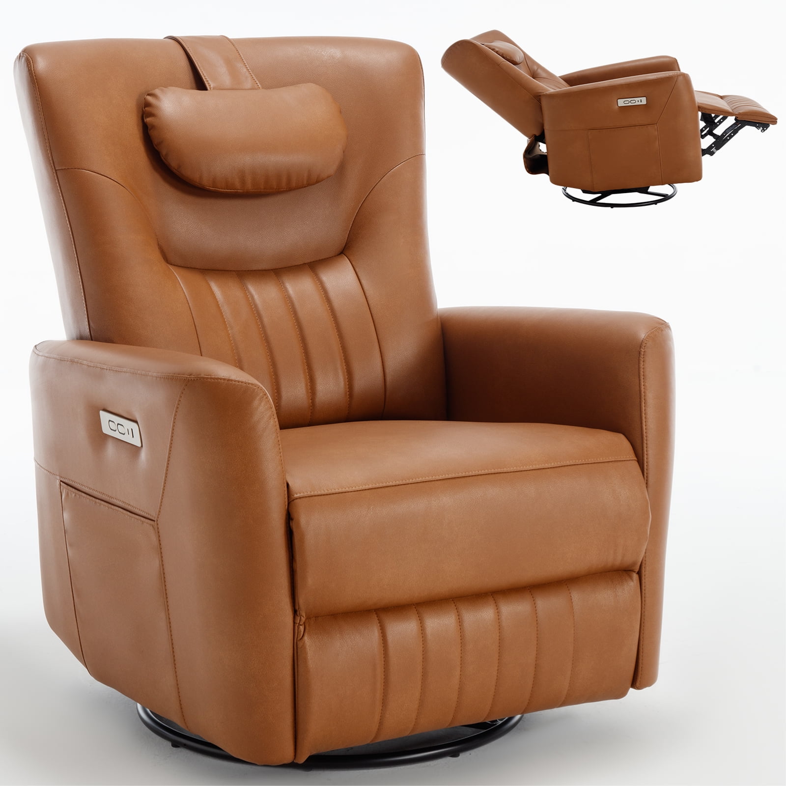 Power Swivel Recliner, Rocking Chair with Adjustable Headrest, USB and ...
