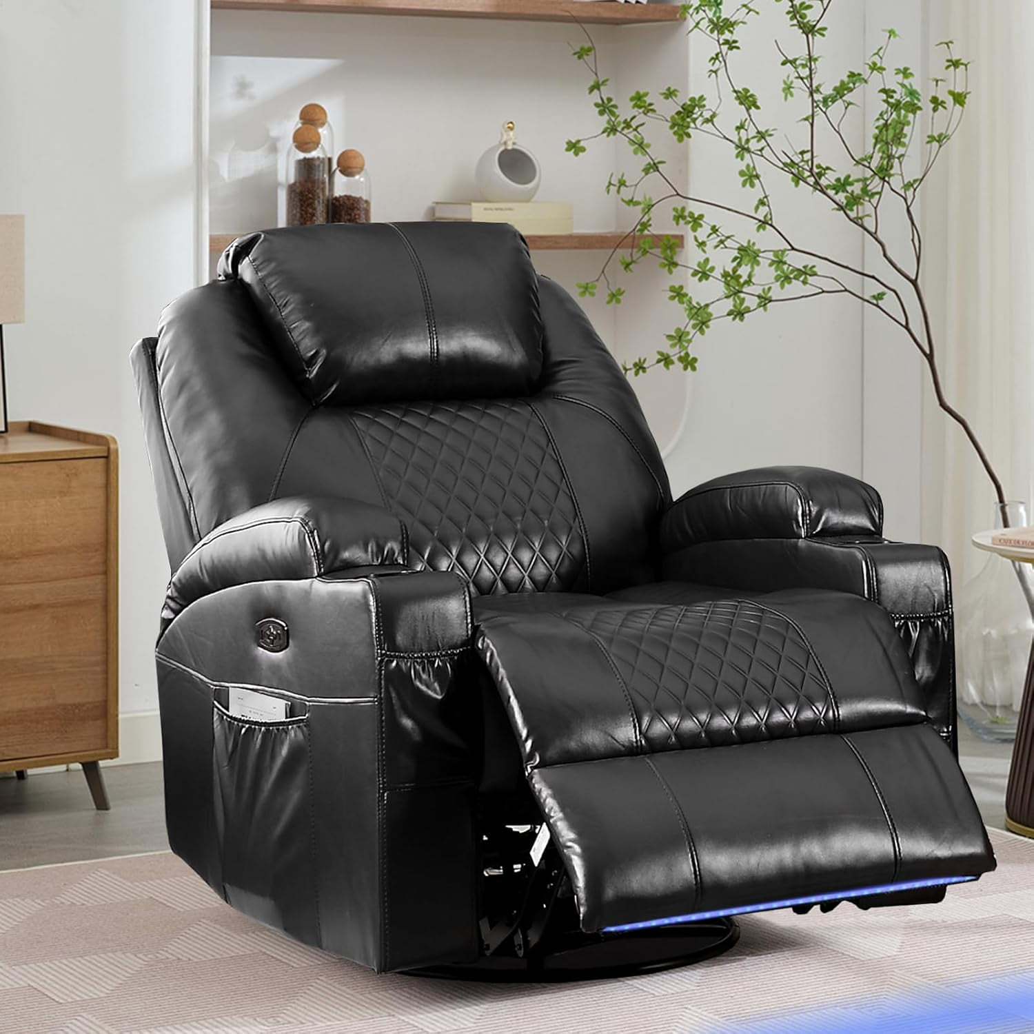 Power Swivel Rocker Recliner Chair with Massage and Heat, Faux Leather ...