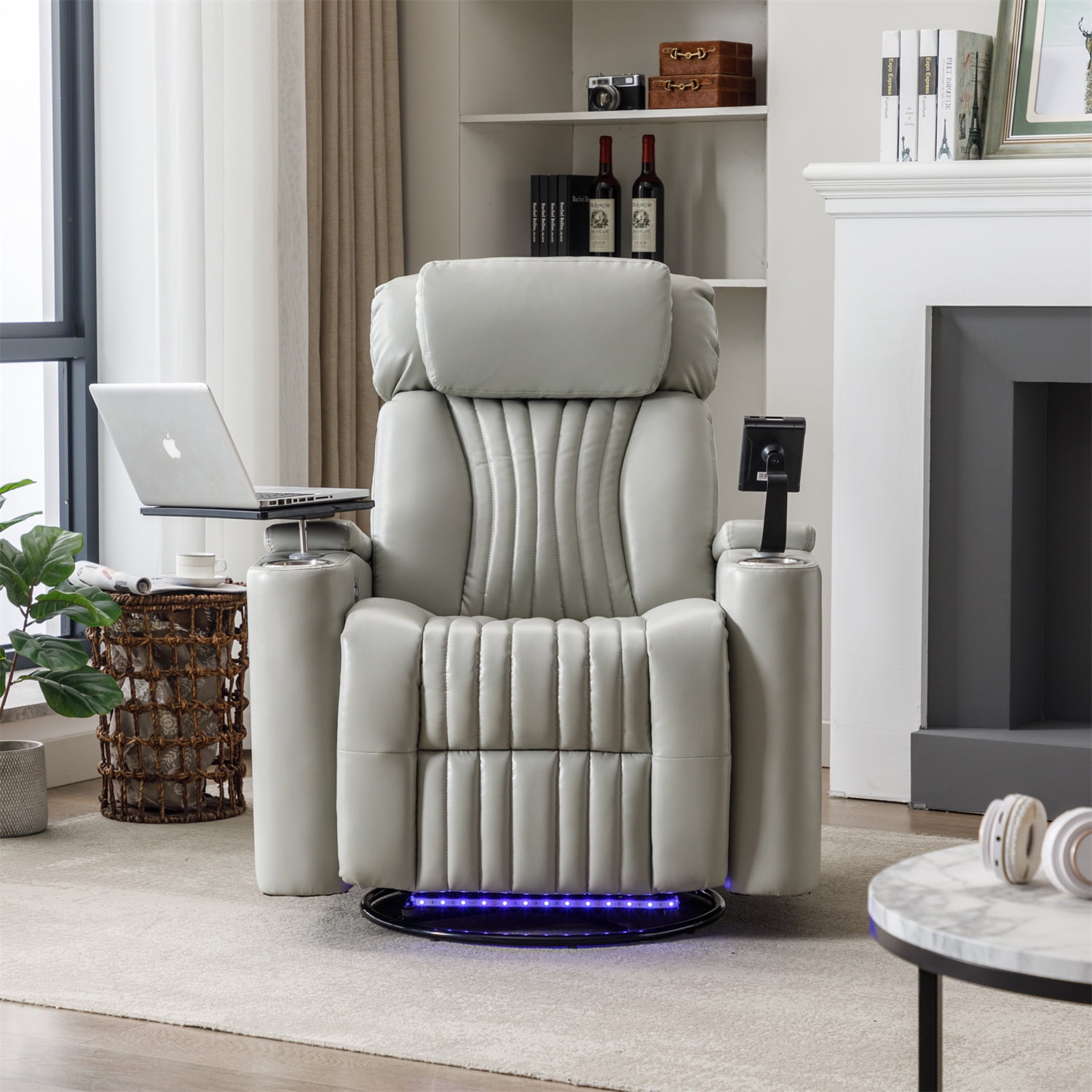 Power Swivel Rocker Recliner, Electric Lift Chair with LED Light Strip ...