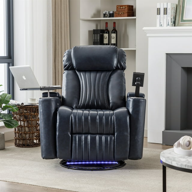 Electronic Leather Power Recliner, Theatre USB Port Chair, Swivel Tray ...