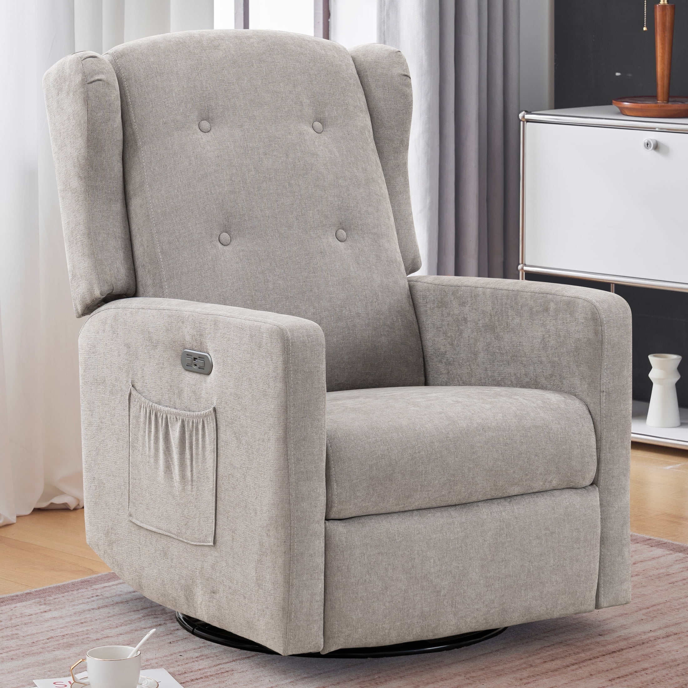 Power Swivel Rocking Recliner Chair, Electric Rocker Nursery Glider ...