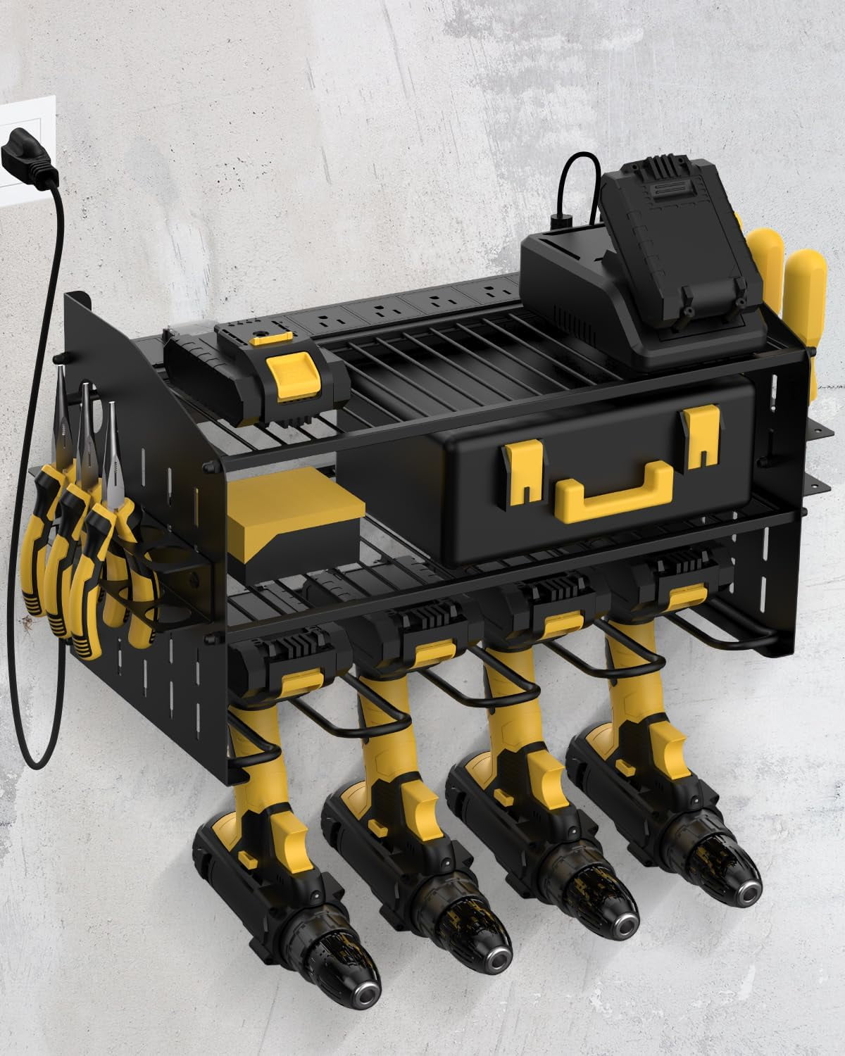 Power Tool Charging Station - 3 Layer Wall Mount Power Tool Organizer ...