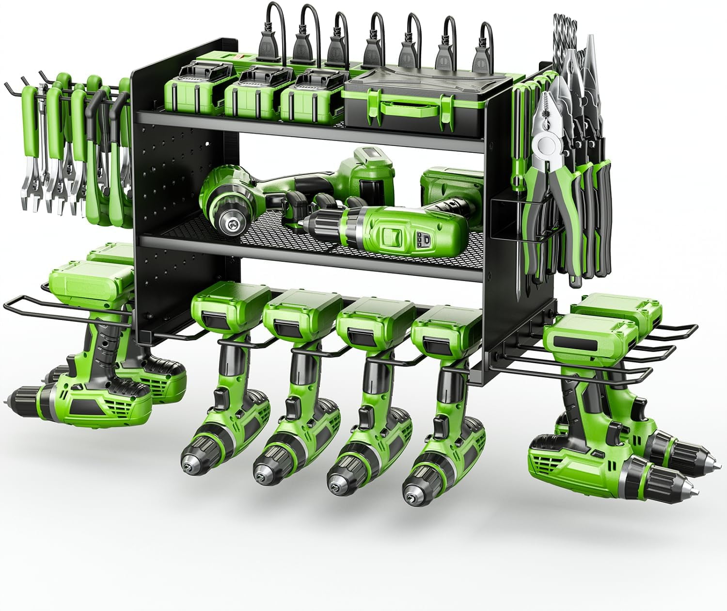 Power Tool Organizer - 3 Layer 8 Drill Holder Wall Mount, Storage Rack ...