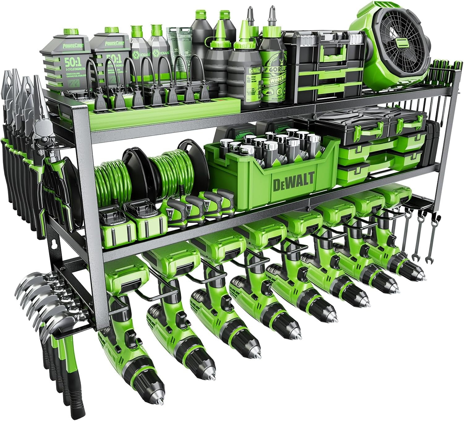 Power Tool Organizer - 3 Layer 8 Drill Holder Wall Mount, Storage Rack ...