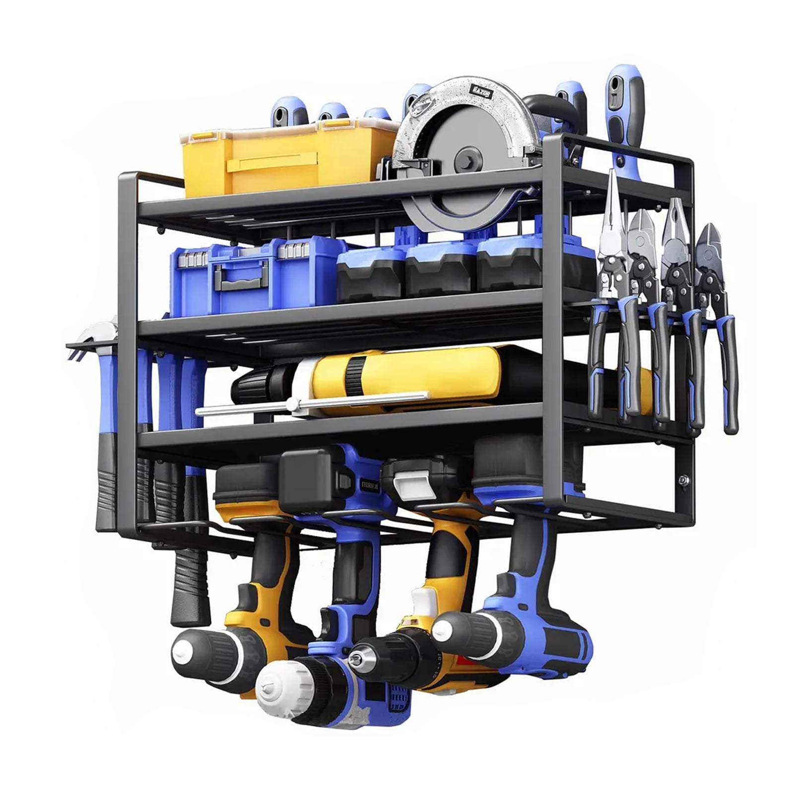 Power Tool Organizer 3 Tier Garage Tool Storage Rack Wall Mounted Drill ...