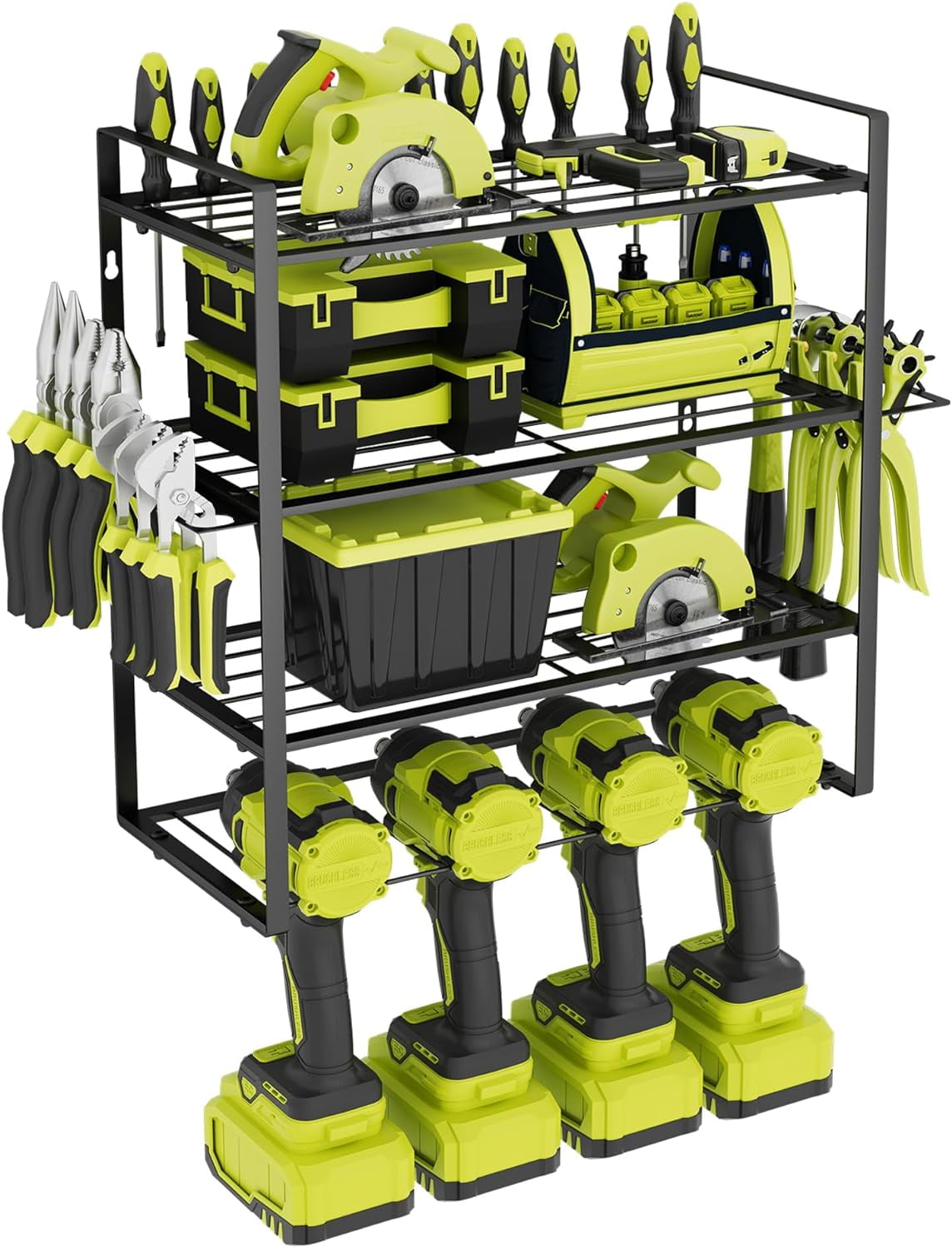Power Tool Organizer,4 Power Drill Holder Wall Mount,4 Layers Power ...