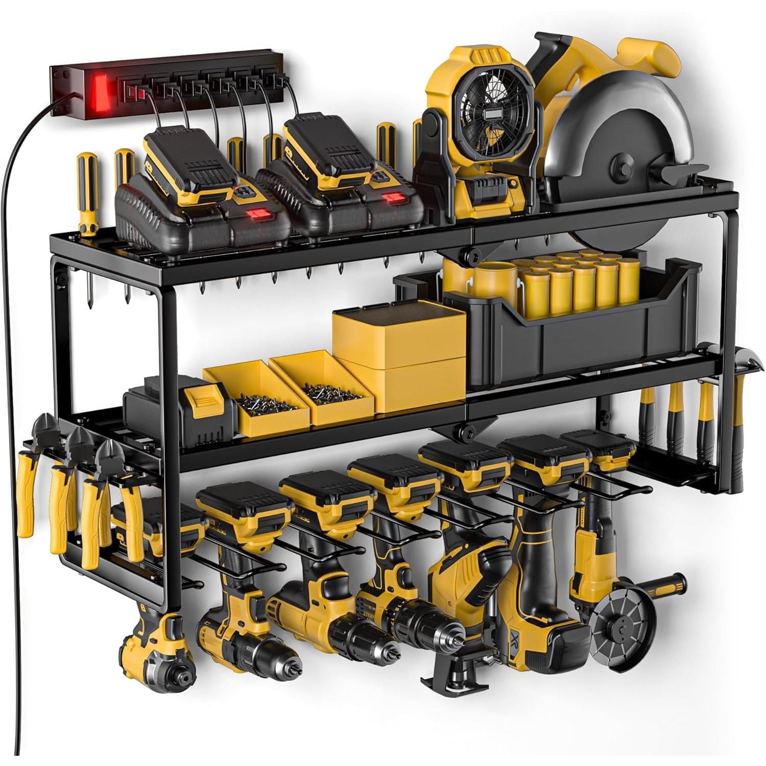 Power Tool Organizer with 6 Drill Holder Wall Mount, 15 Min Assembly ...