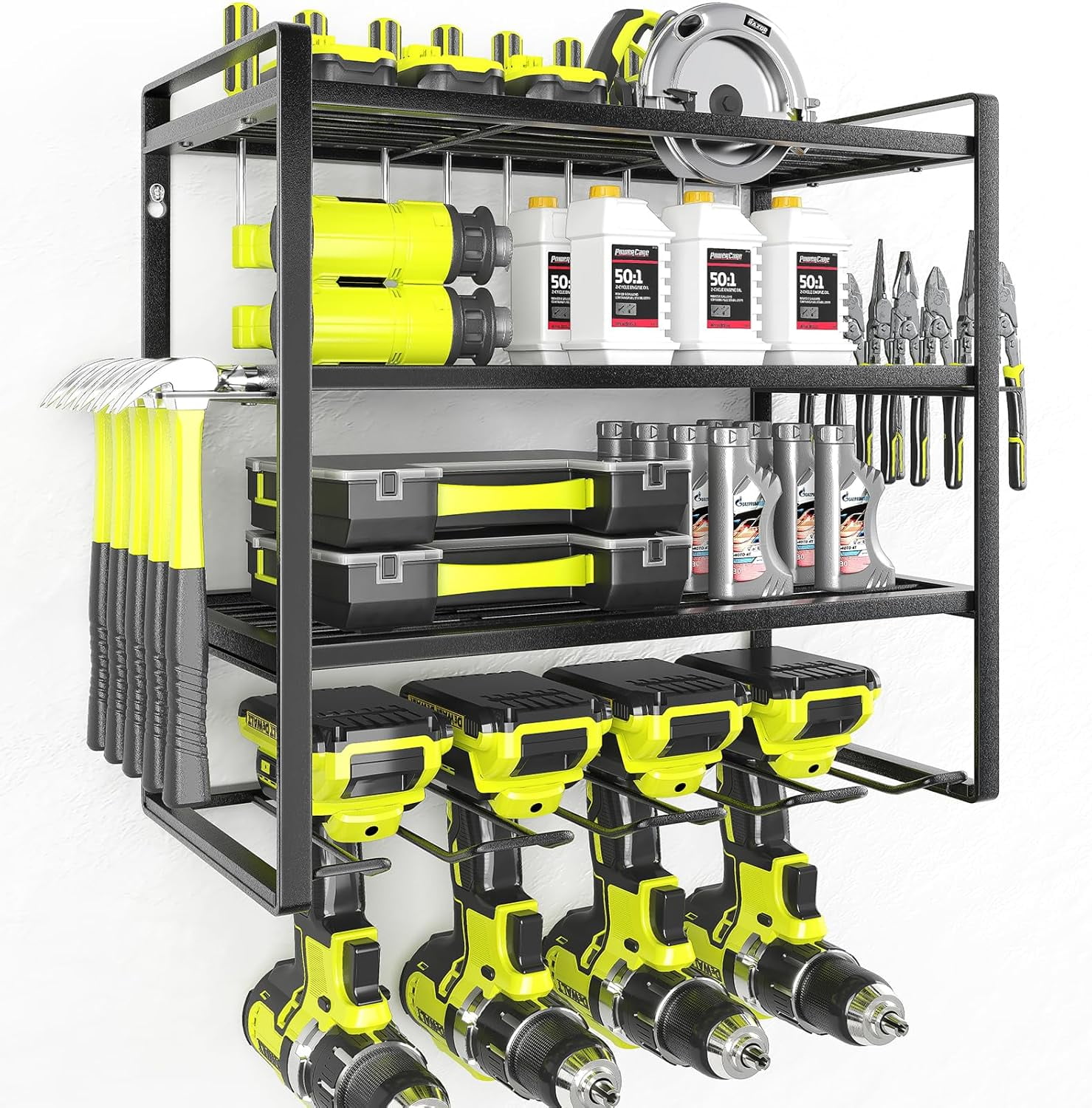 Power Tool Organizer-8 Drill Holder Wall Mount,4 Layer Heavy Duty Metal ...