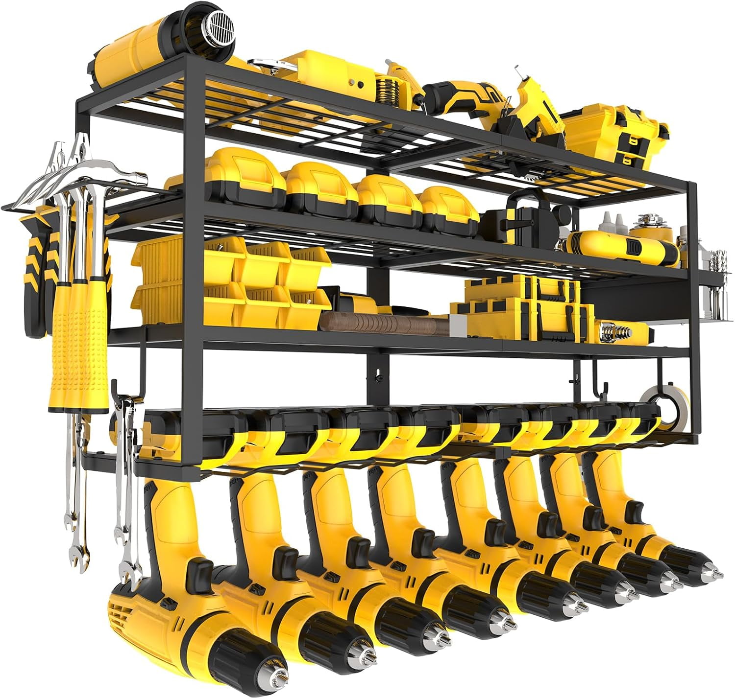 Power Tool Organizer - 8 Drill Holder Wall Mount, 4 Layer Heavy Duty ...
