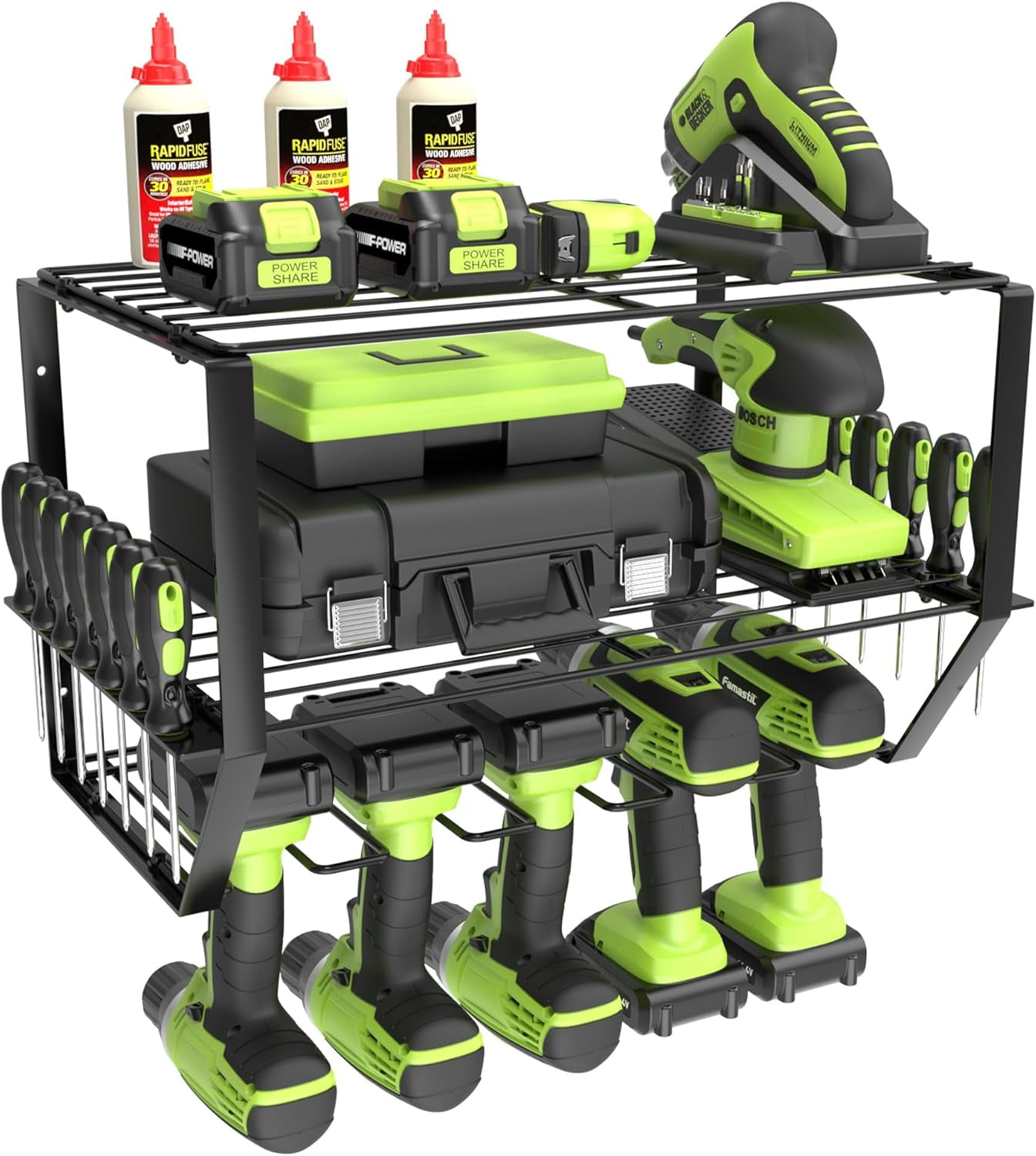 Power Tool Organizer-8 Drill Holder Wall Mount,4 Layer Heavy Duty Metal ...