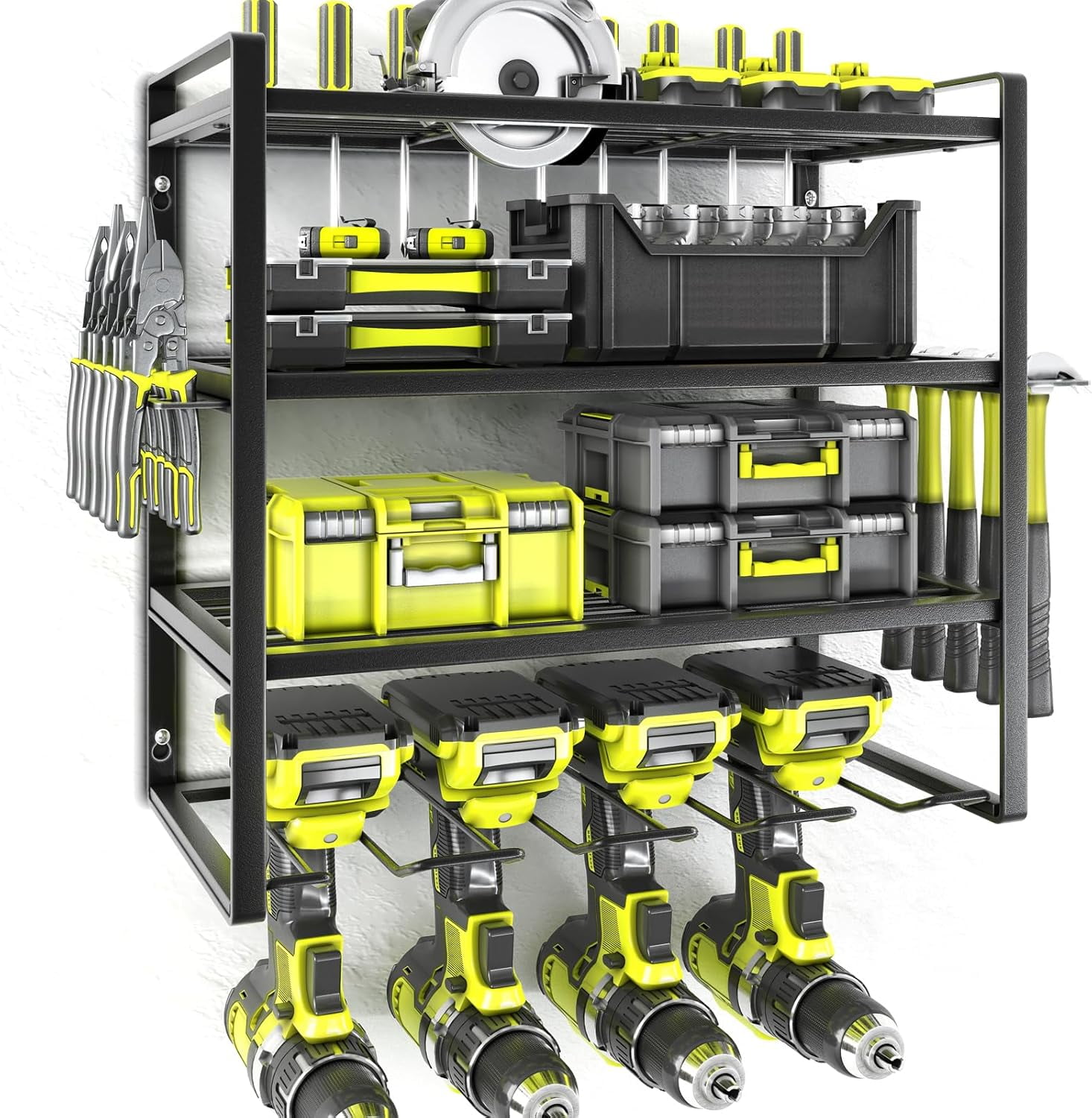 Power Tool Organizer, 8 Drill Holder Wall Mount, 4 Layers Garage Tool ...