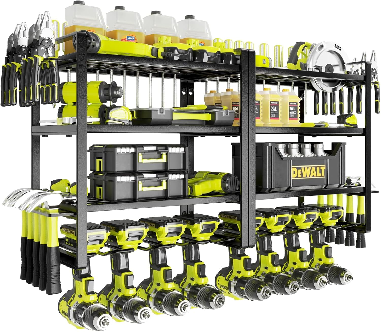 Power Tool Organizer, 8 Drill Holder Wall Mount, 4 Layers Garage Tool ...