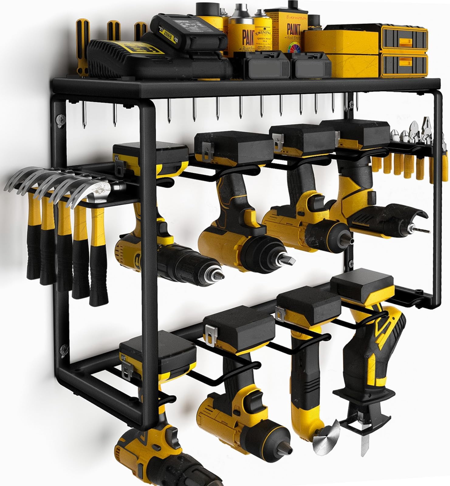 Power Tool Organizer, 8 Drill Holders Wall Mount, 3 Layer Storage for ...