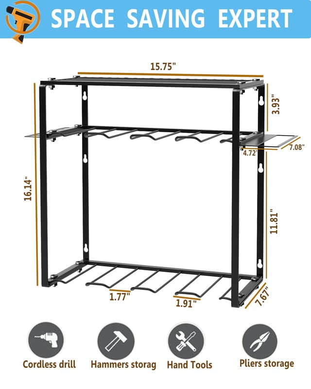 Power Tool Organizer, 8 Drill Holders Wall Mount, Power Tool Storage ...