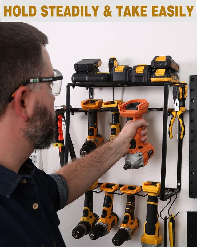 Power Tool Organizer, 8 Drill Holders Wall Mount, Power Tool Storage ...