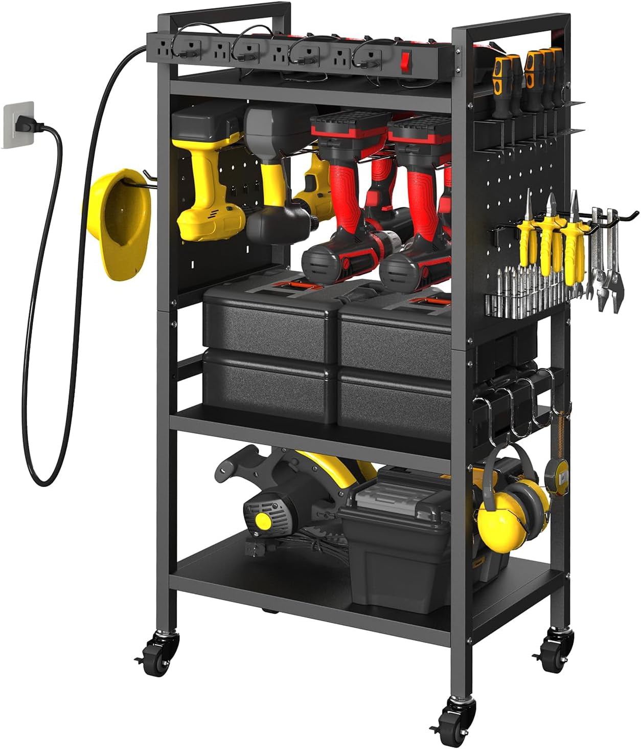 Power Tool Organizer Cart with Charging Station, 4-Tier Rolling Tool ...