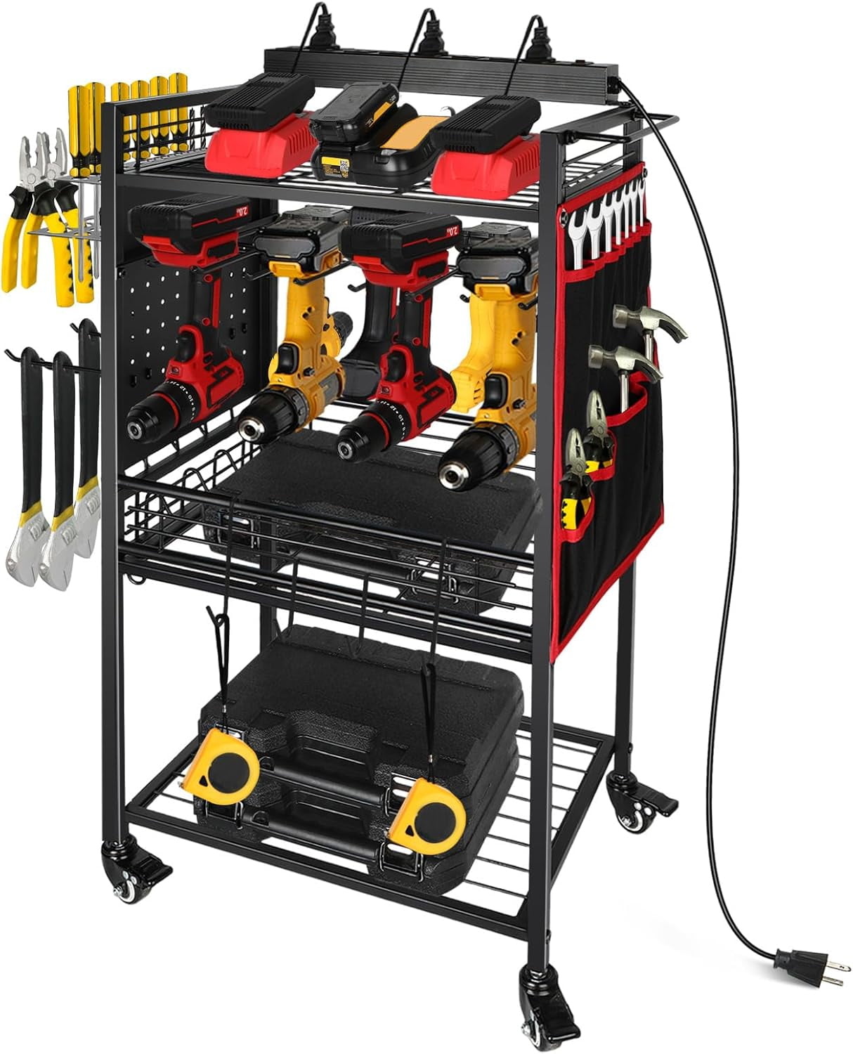 Power Tool Organizer Cart with Charging Station, Floor Stand Rolling ...
