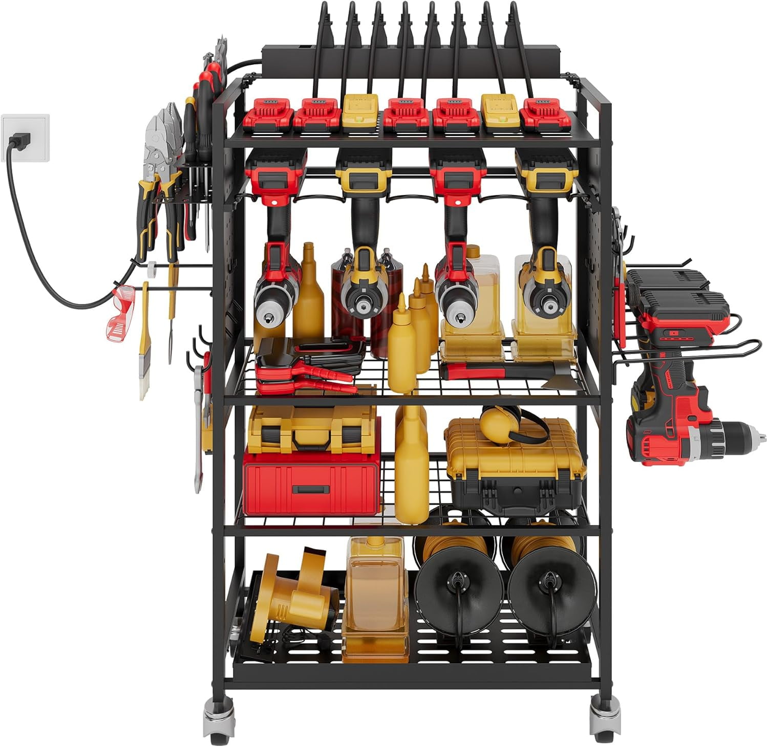 Power Tool Organizer Cart with Charging Station, Garage Floor Rolling ...