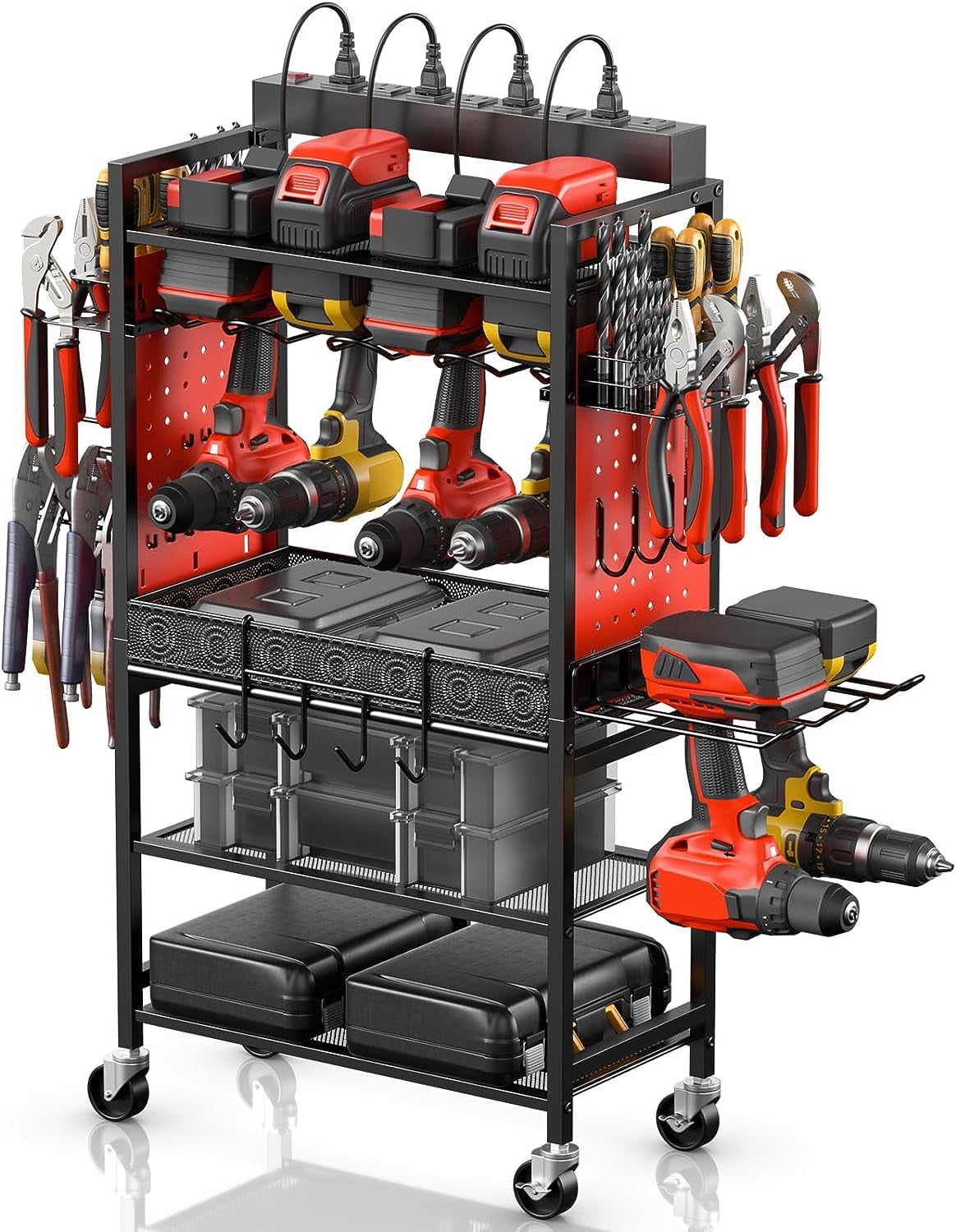 Power Tool Organizer Cart with Charging Station, Garage Floor Rolling ...