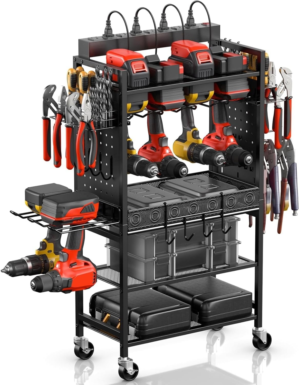Power Tool Organizer Cart with Charging Station, Garage Floor Rolling ...