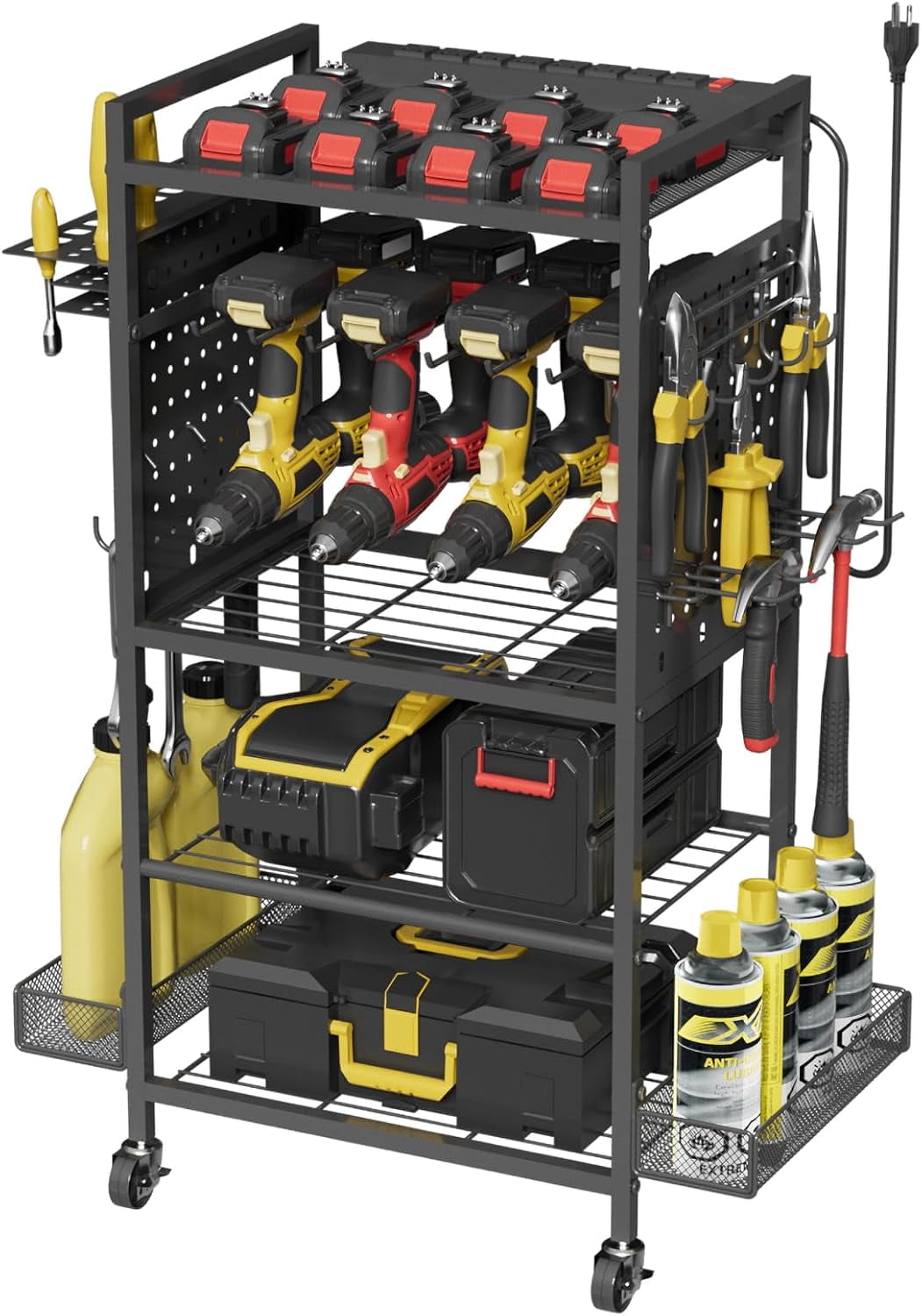 Power Tool Organizer Cart with Charging Station Heavy Duty Garage Tool ...