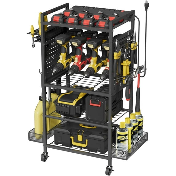 Power Tool Organizer Cart with Charging Station Heavy Duty Garage Tool ...