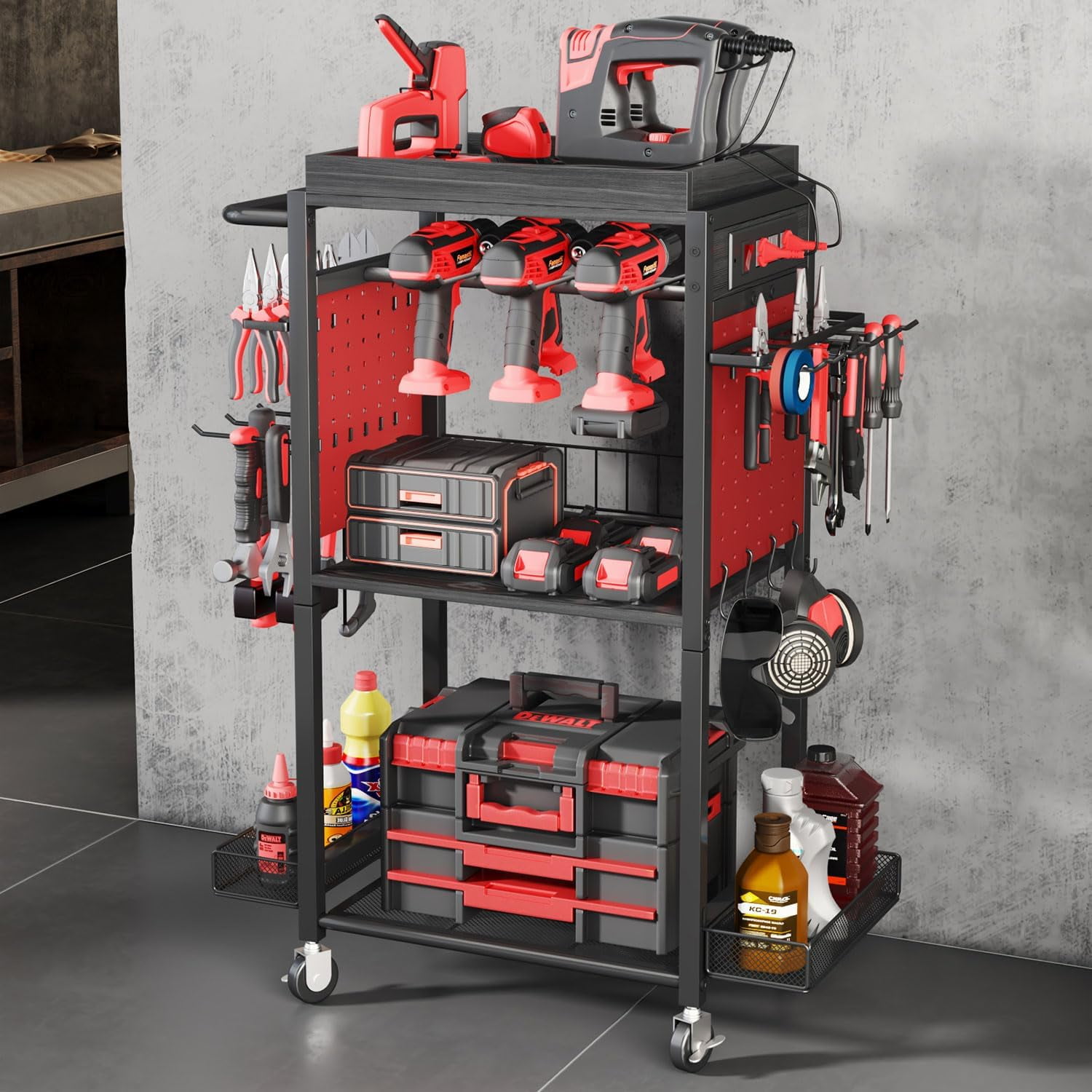 Power Tool Organizer Cart - Garage Storage Rolling Storage Cart on ...