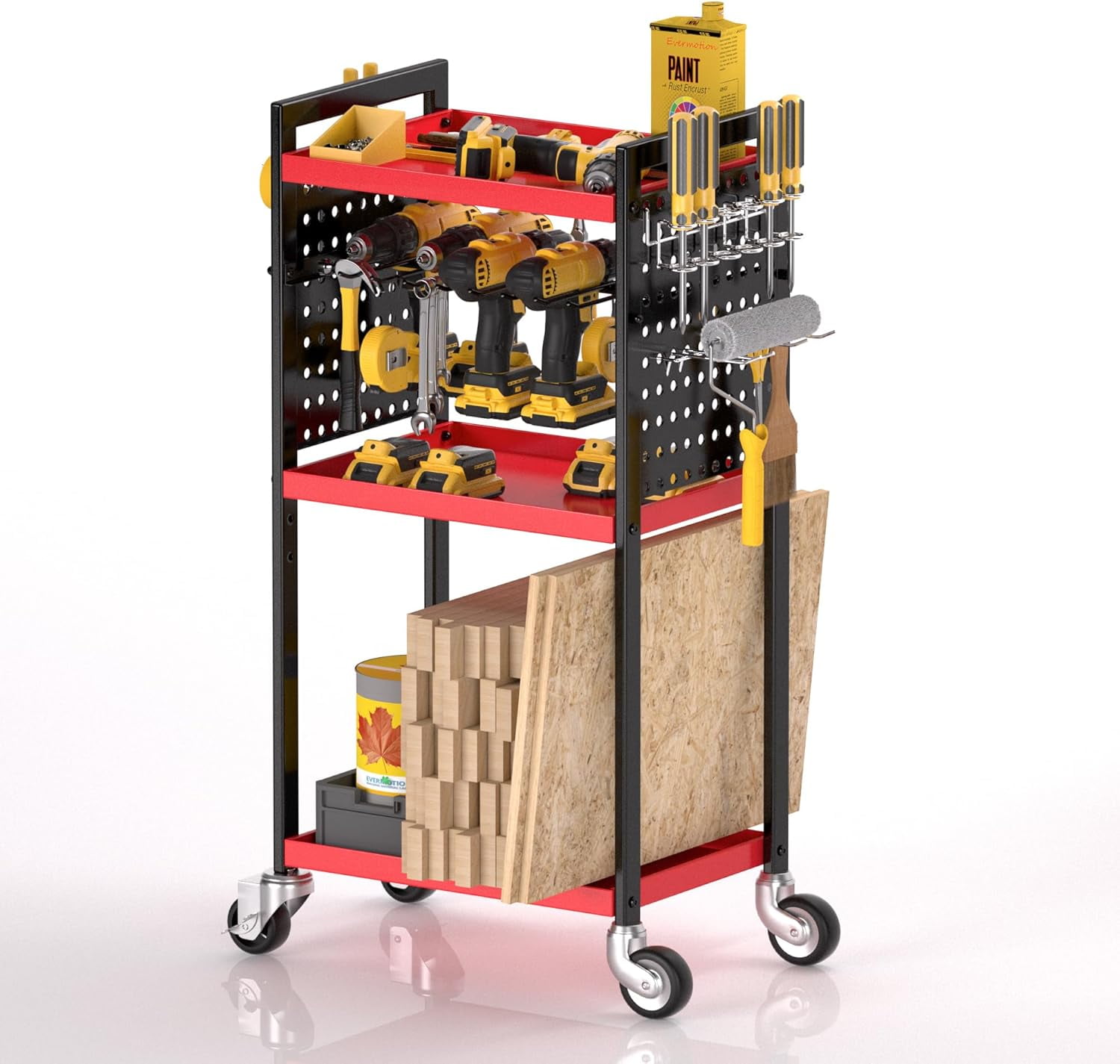 Power Tool Organizer Cart, Garage Tool Storage, Heavy Duty 4 Tier Floor ...