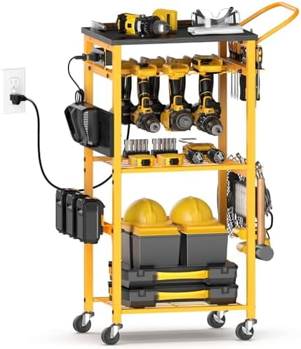 Power Tool Organizer Cart with Outlets, Rolling Carts with Wheels ...