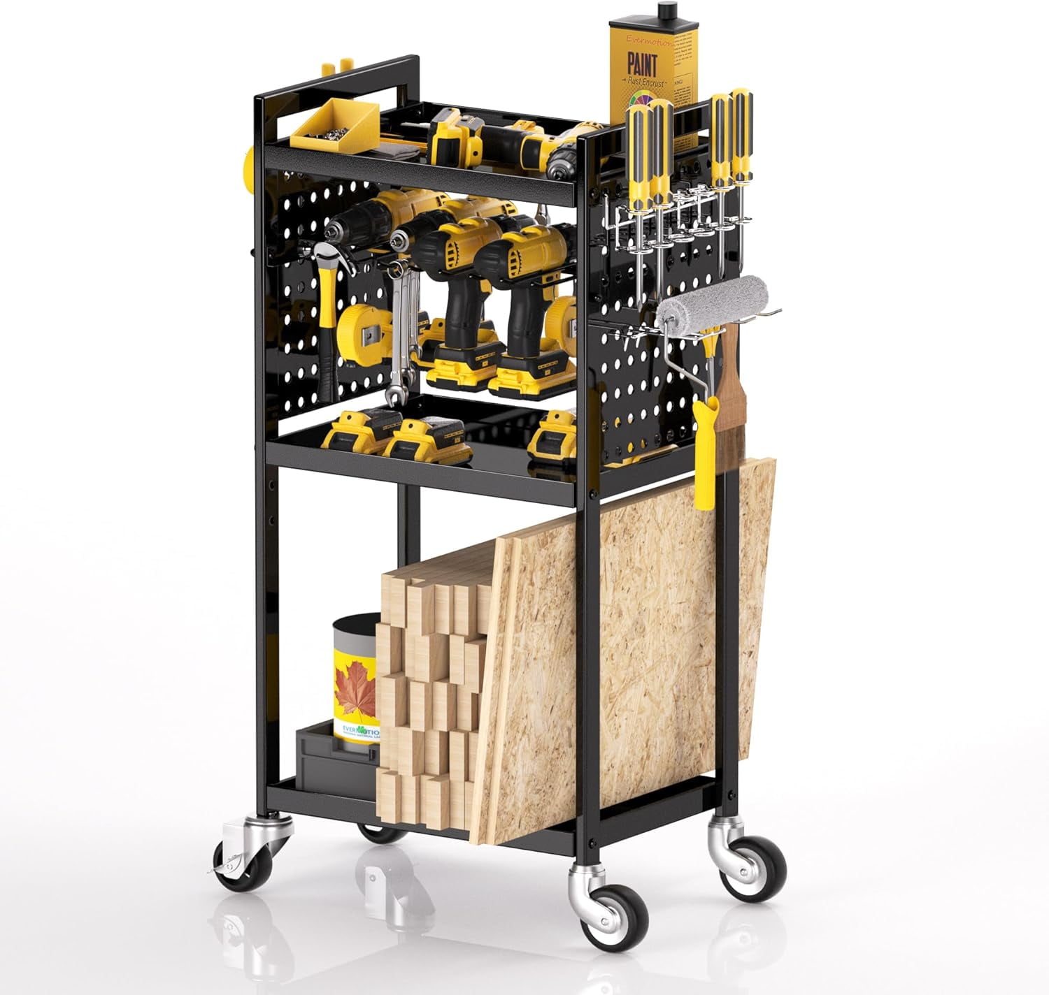 Power Tool Organizer Cart, Rolling Tool Rack with Wheels, Garage ...