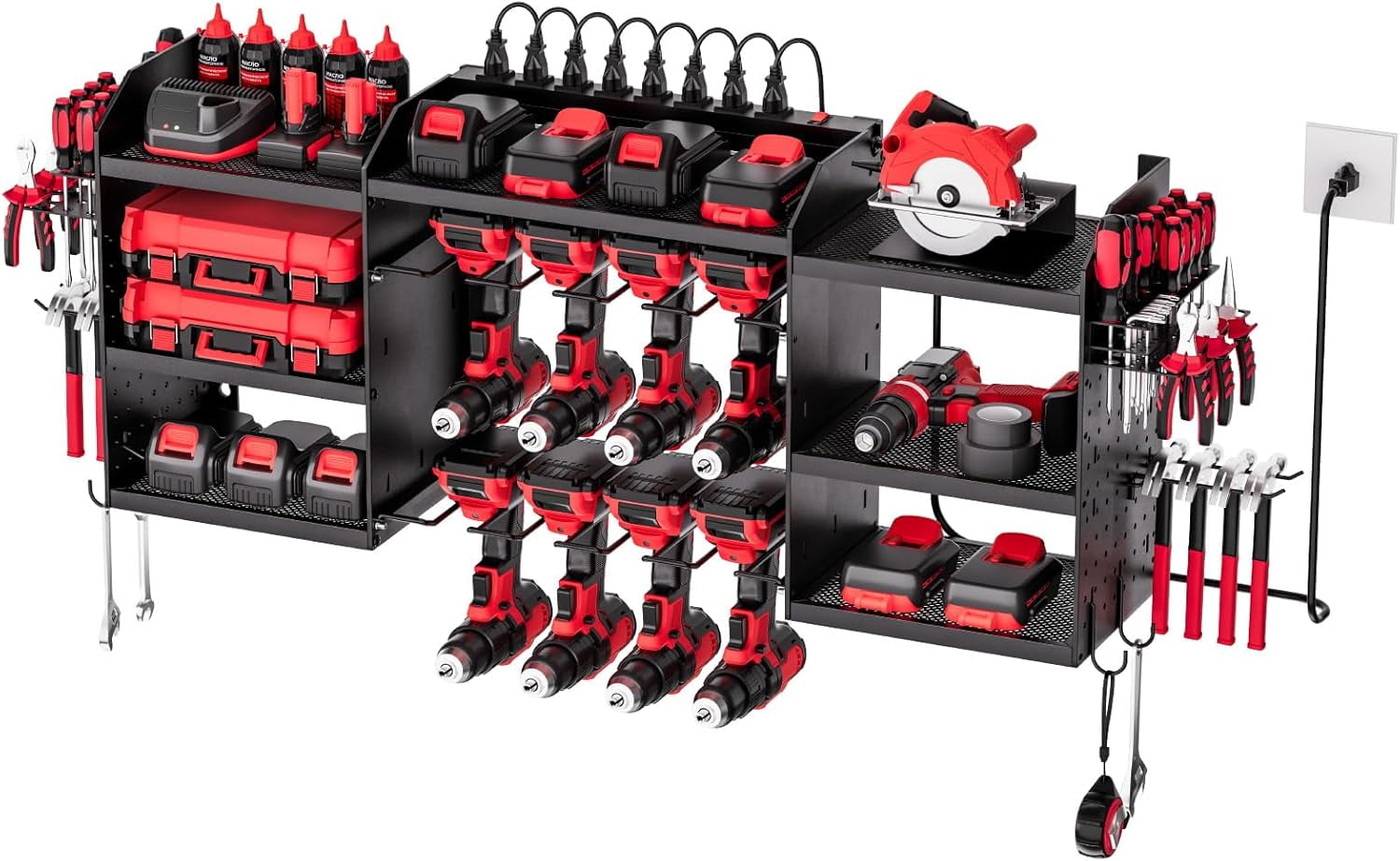 Power Tool Organizer with Charging Station, 3-Layer Power Tool Battery ...