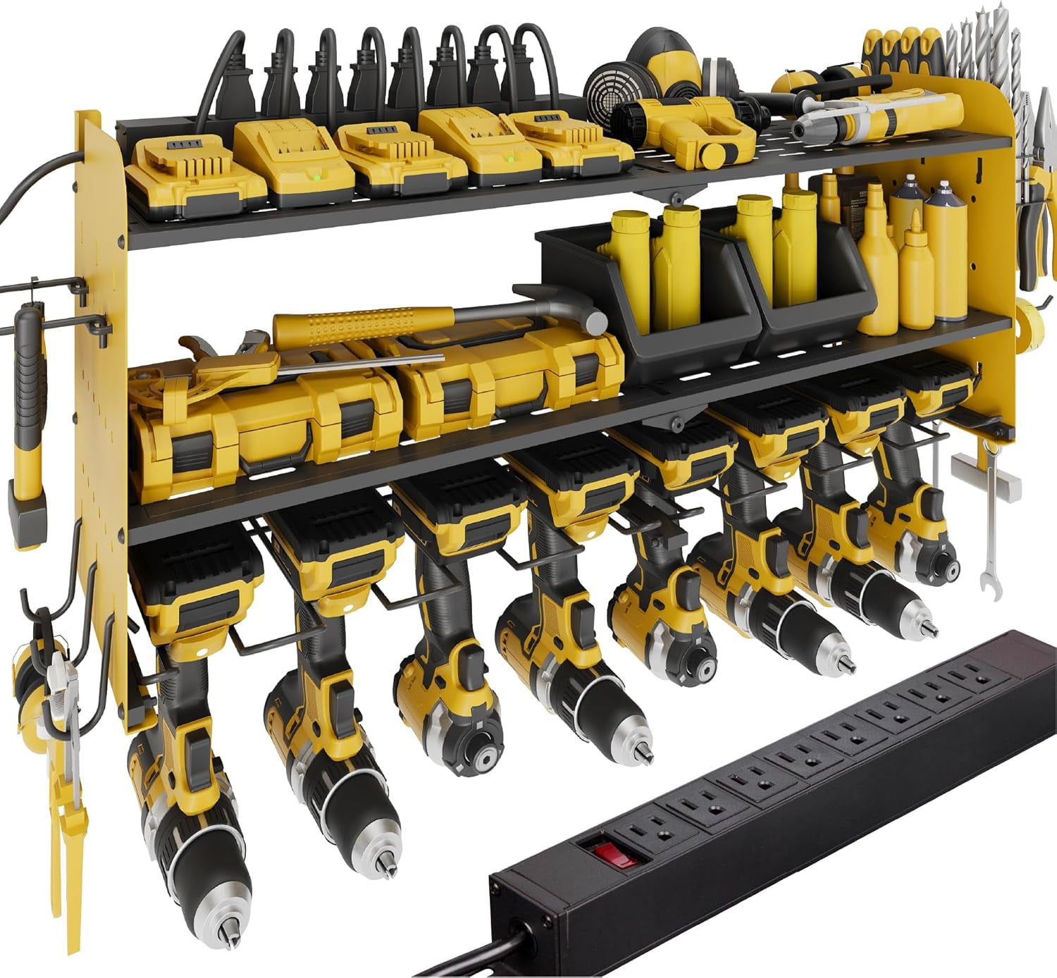 Power Tool Organizer with Charging Station,33.2"Garage 8 Drill Holders ...