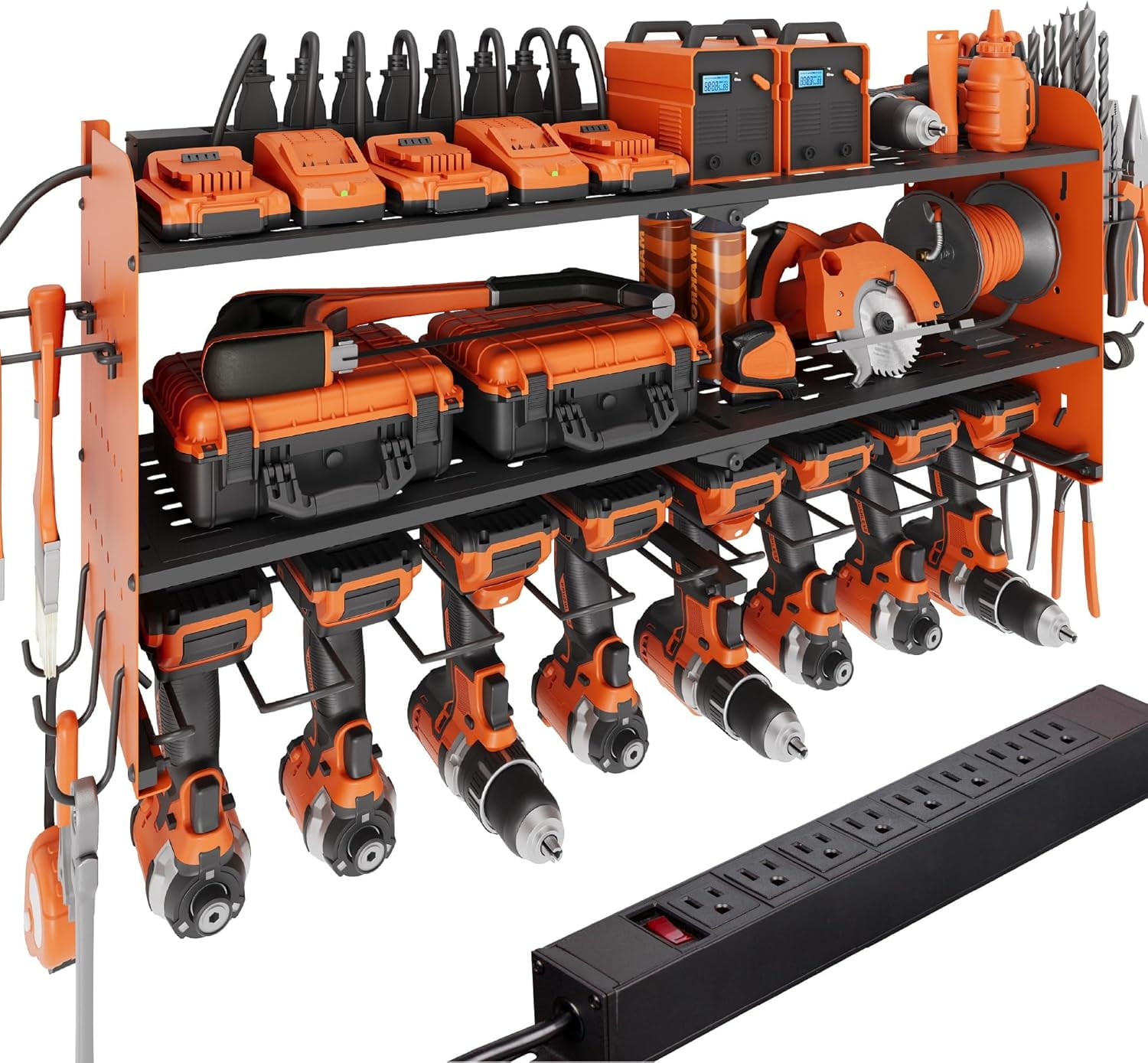 Power Tool Organizer with Charging Station,33.2''Garage 8 Drill Holders ...
