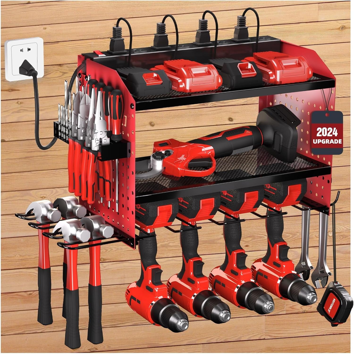 Power Tool Organizer with Charging Station - 4 Drill Holders - Heavy ...