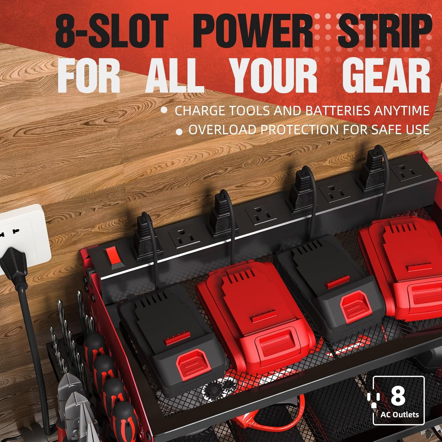 Power Tool Organizer with Charging Station - 4 Drill Holders - Heavy ...