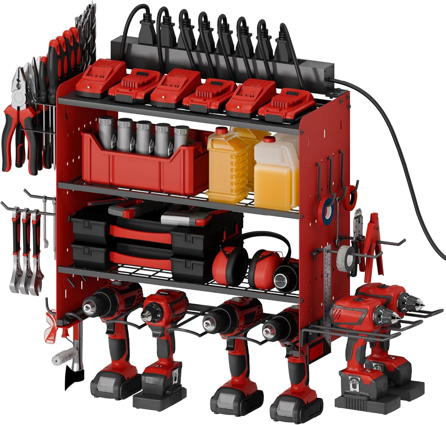 Power Tool Organizer with Charging Station, 4 Layers Garage Storage ...
