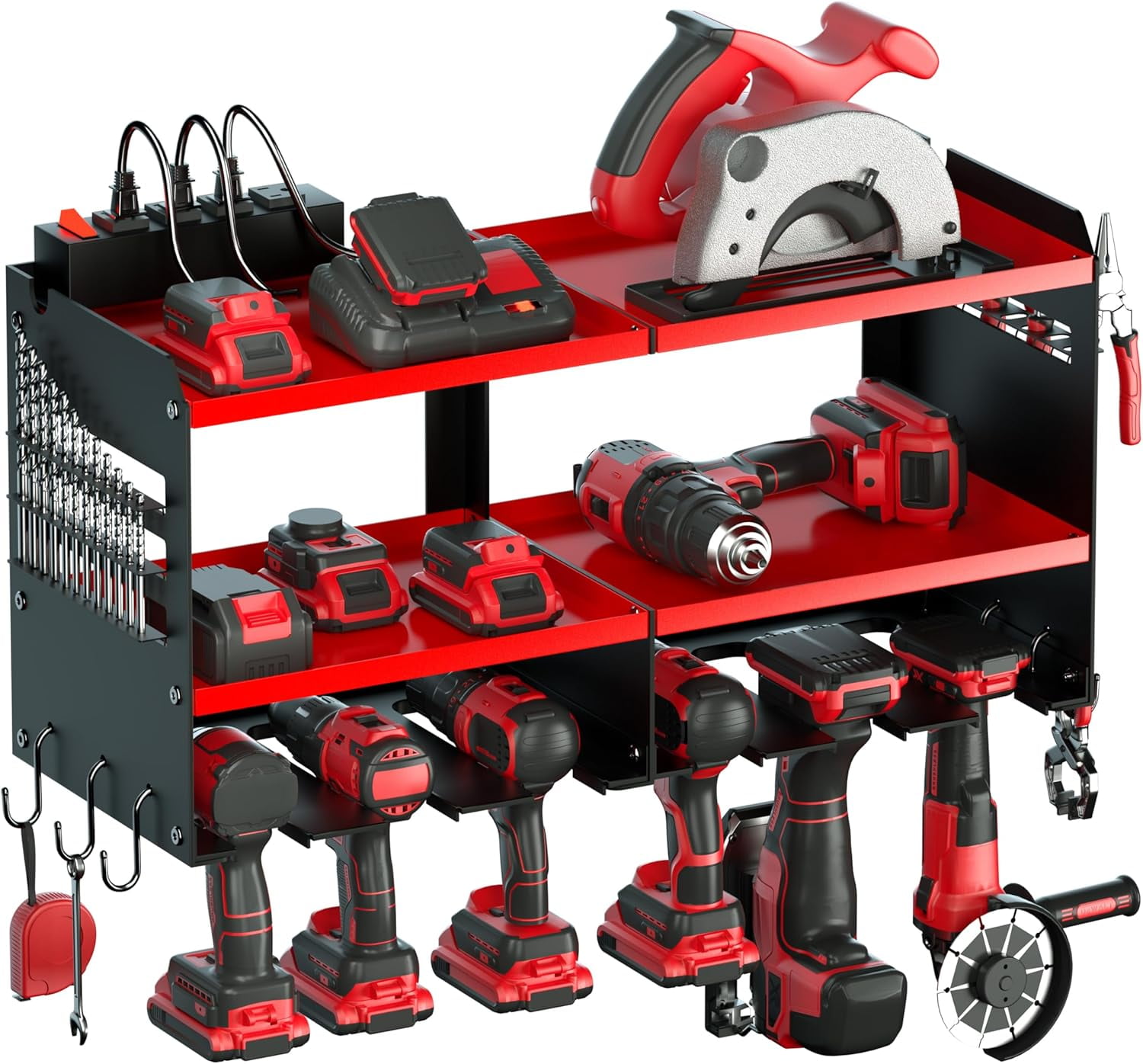 Power Tool Organizer with Charging Station, 6 Drill Holders Wall Mount ...