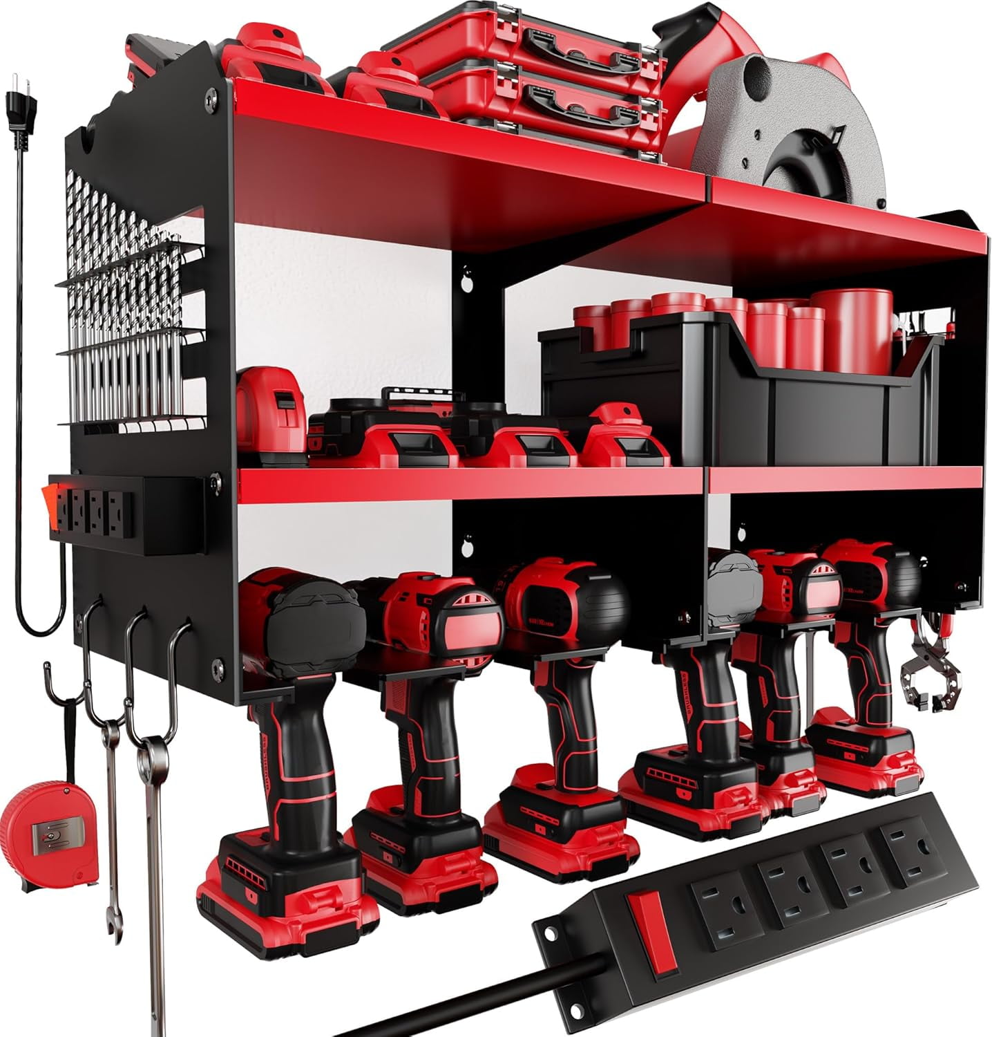 Power Tool Organizer with Charging Station, 6 Drill Holders Wall Mount ...