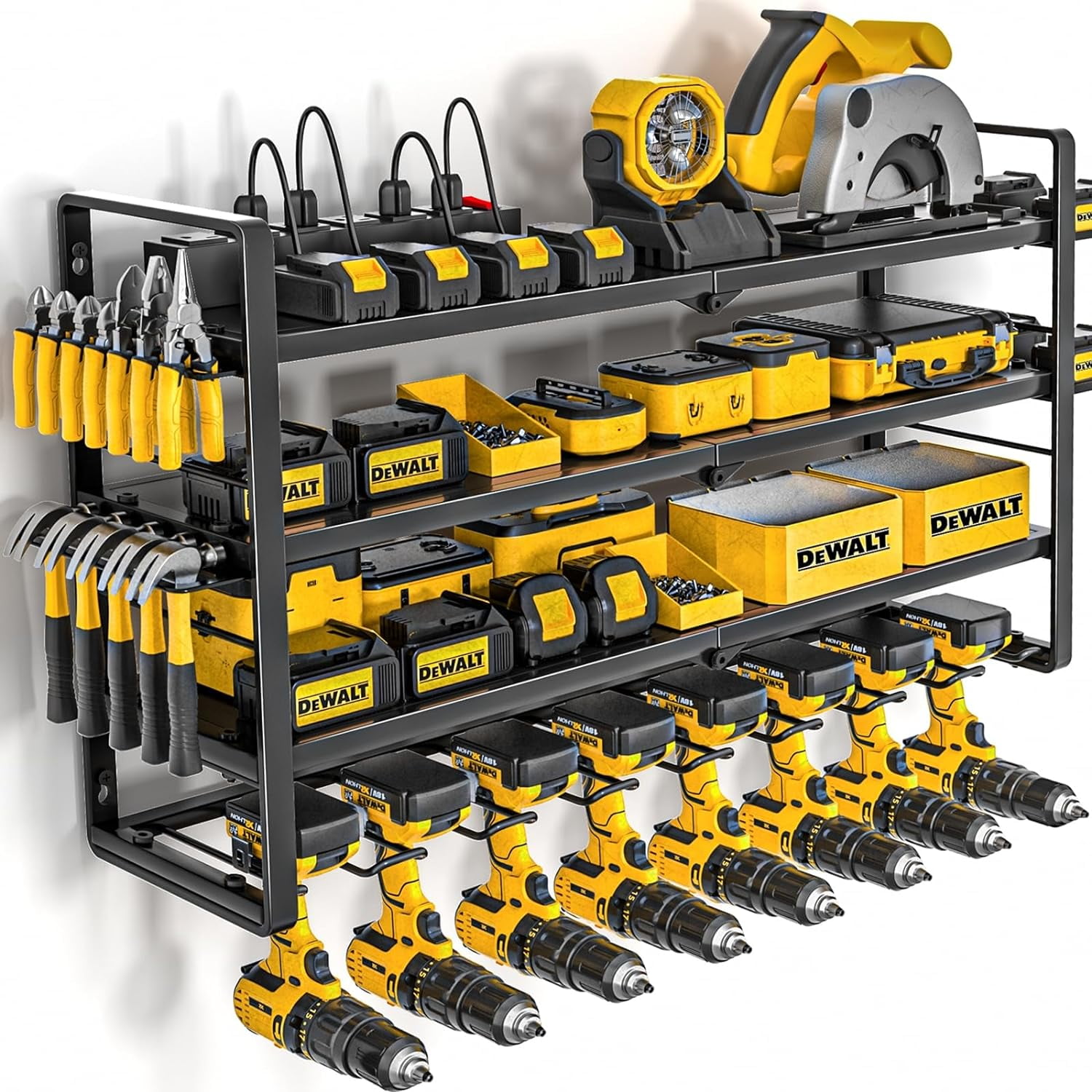 Power Tool Organizer with Charging Station, 8 Drill Holder Wall Mount ...