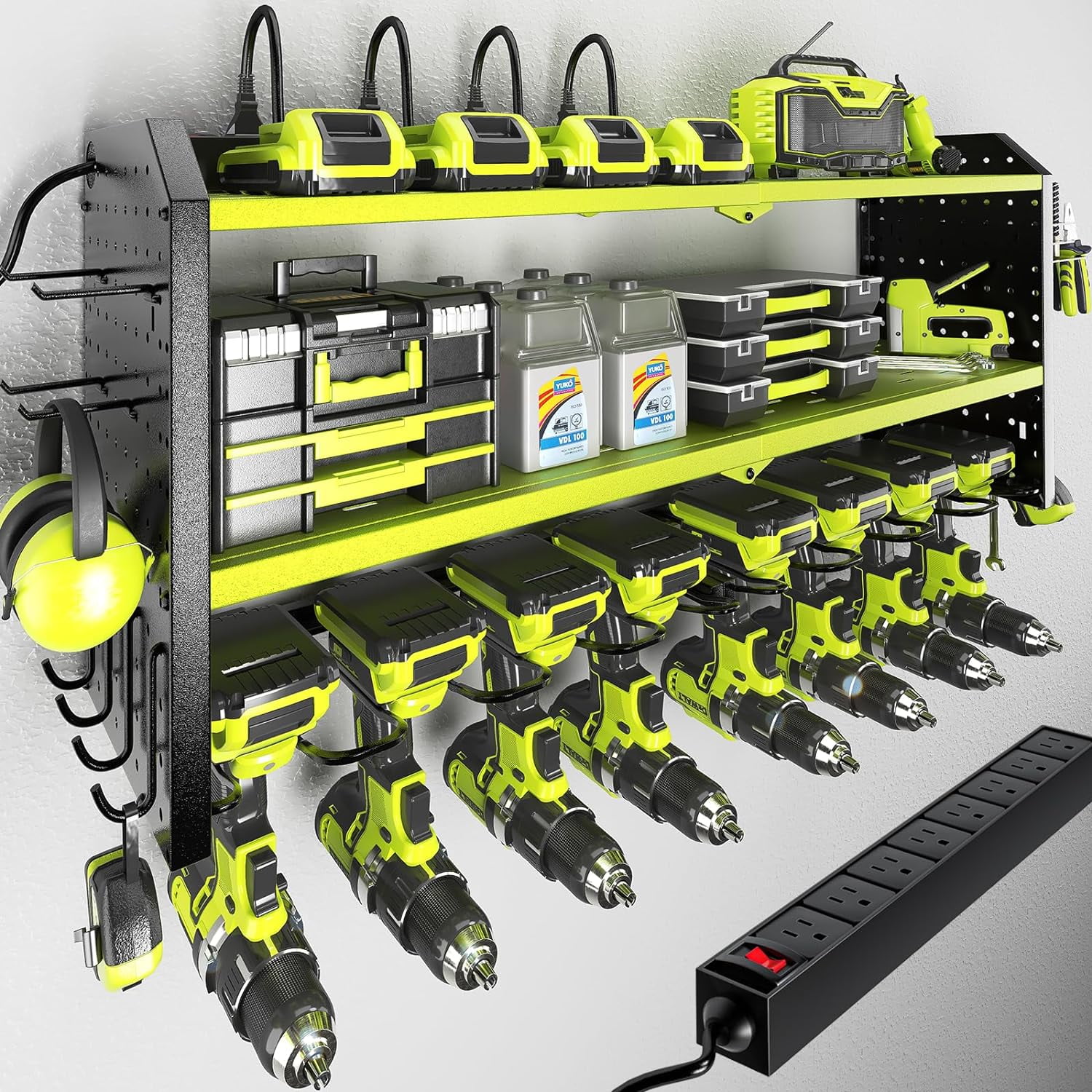 Power Tool Organizer with Charging Station, Built in 8 Outlet Power ...