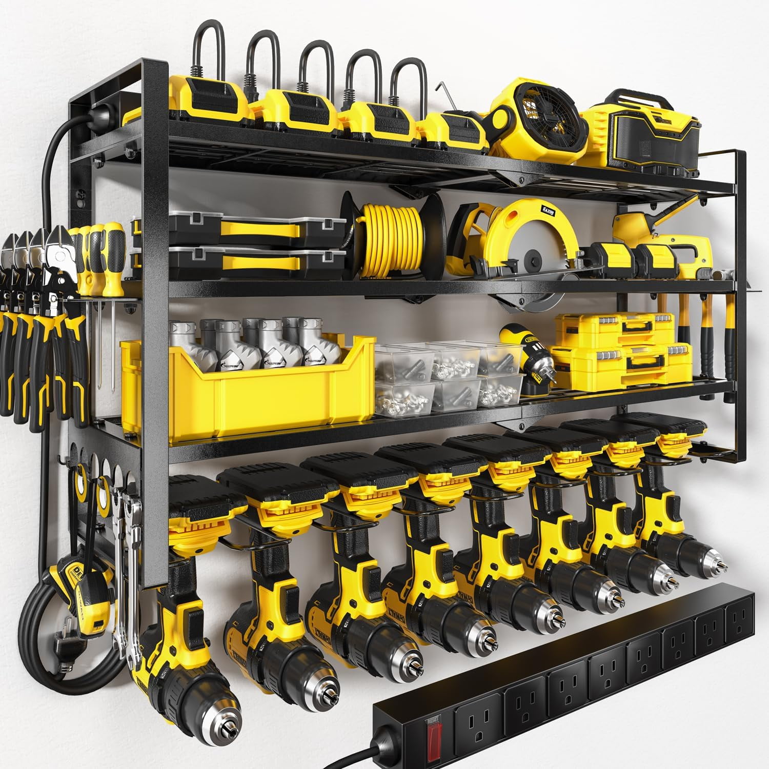 Power Tool Organizer with Charging Station Wall Mount- Garage Storage ...