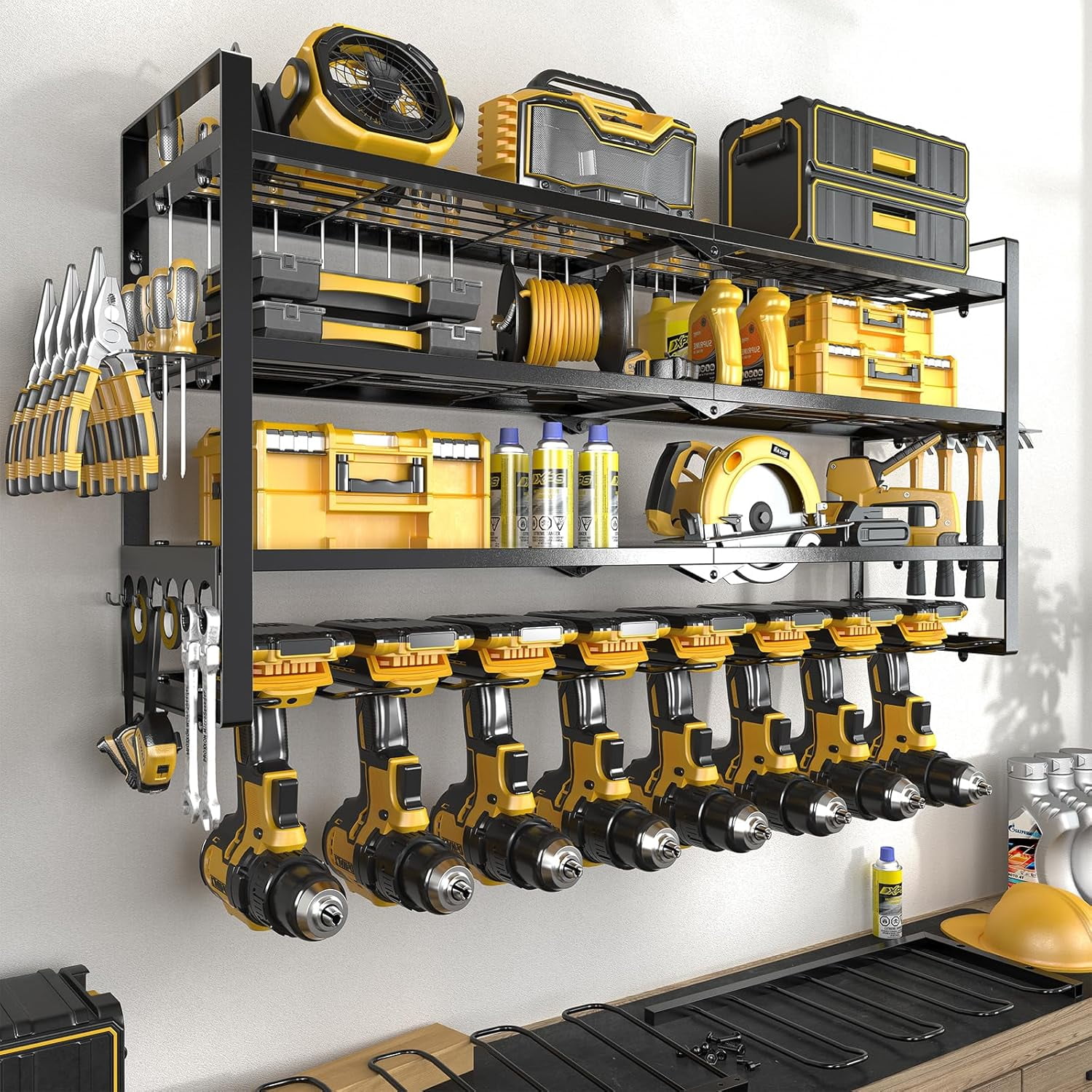 Power Tool Organizer, Drill Holder Wall Mount, 4 Layers Tool Storage ...