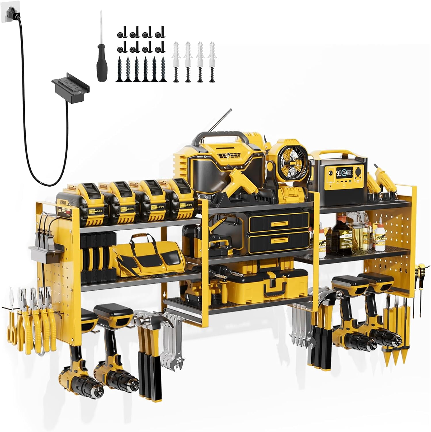 Power Tool Organizer Floor Stand with Charging Station for Garage ...