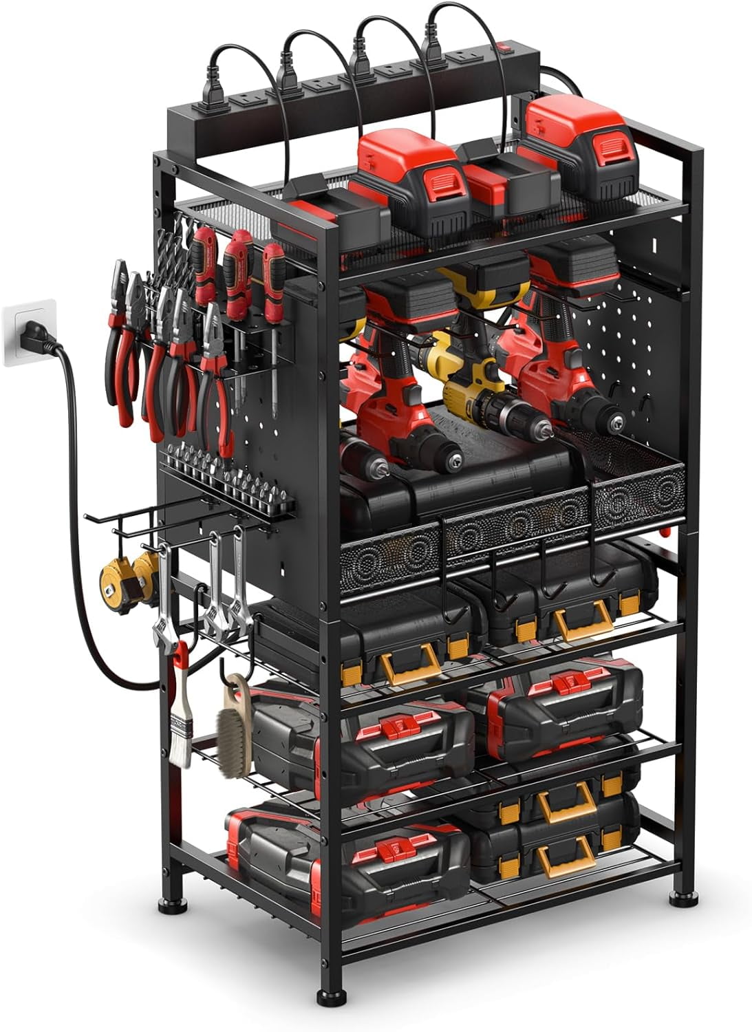 Power Tool Organizer Floor Stand with Charging Station, Garage ...