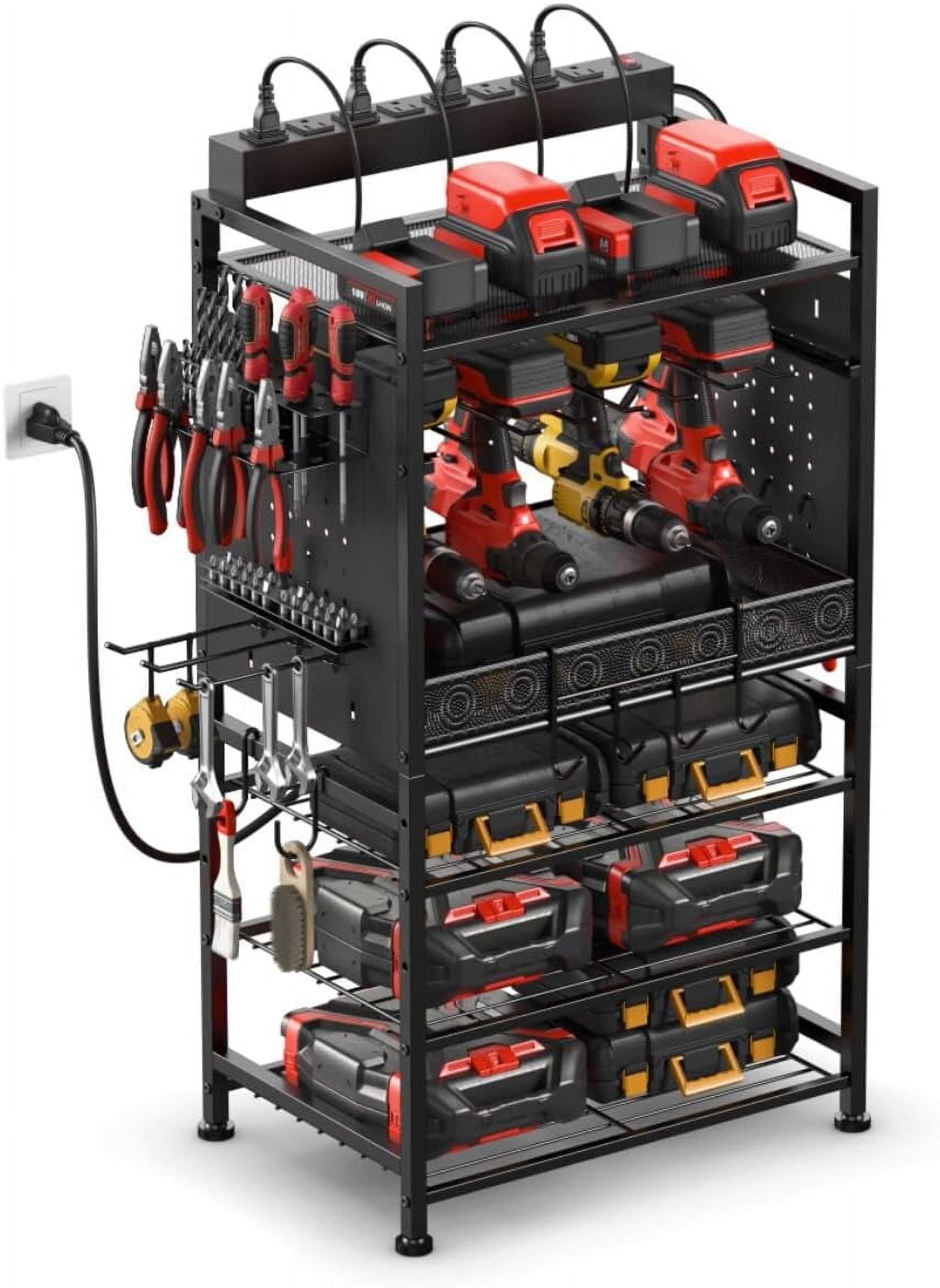 Power Tool Organizer Floor Stand with Charging Station, Garage ...