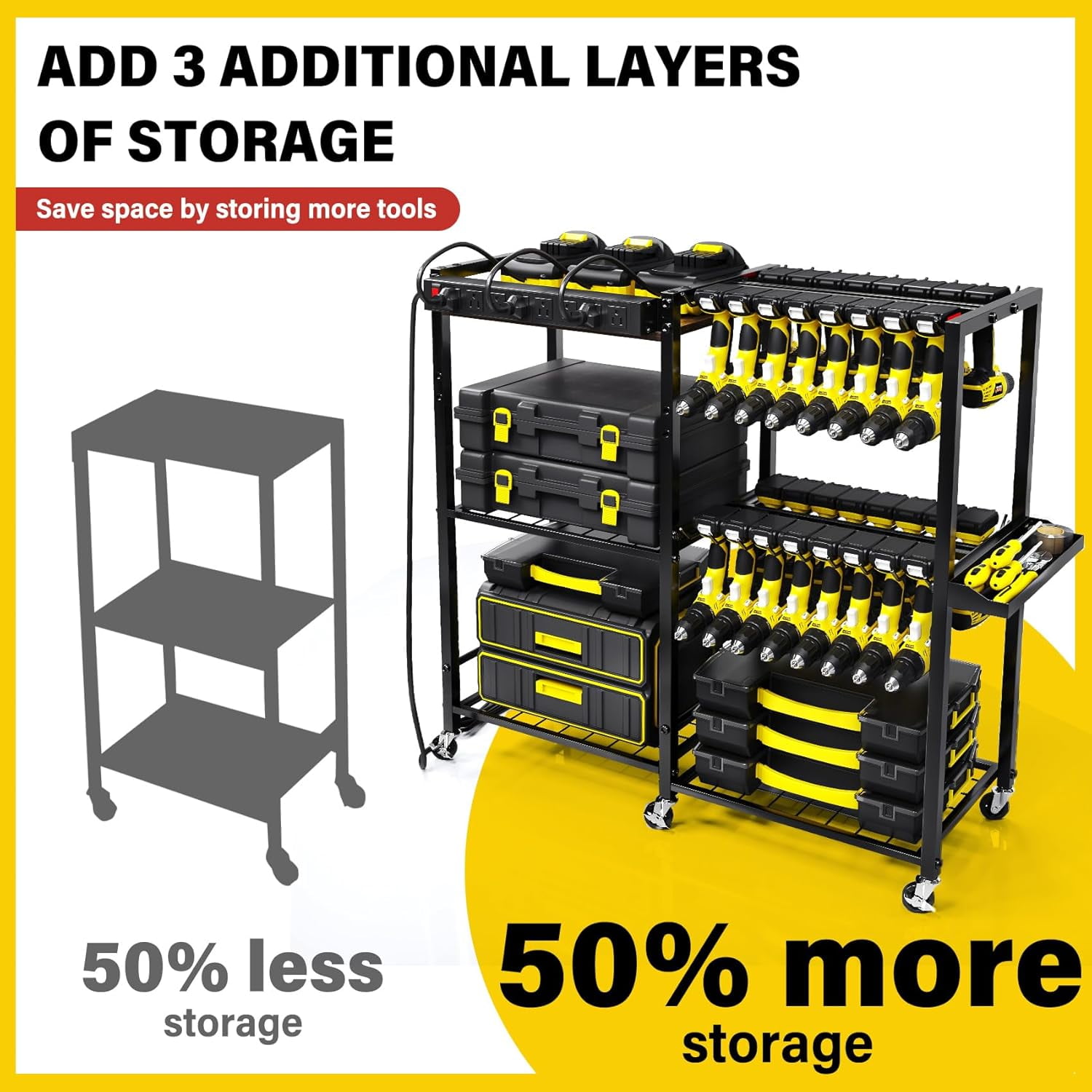 Power Tool Organizer Garage Storage with Charging Power Strip, 28 Drill ...