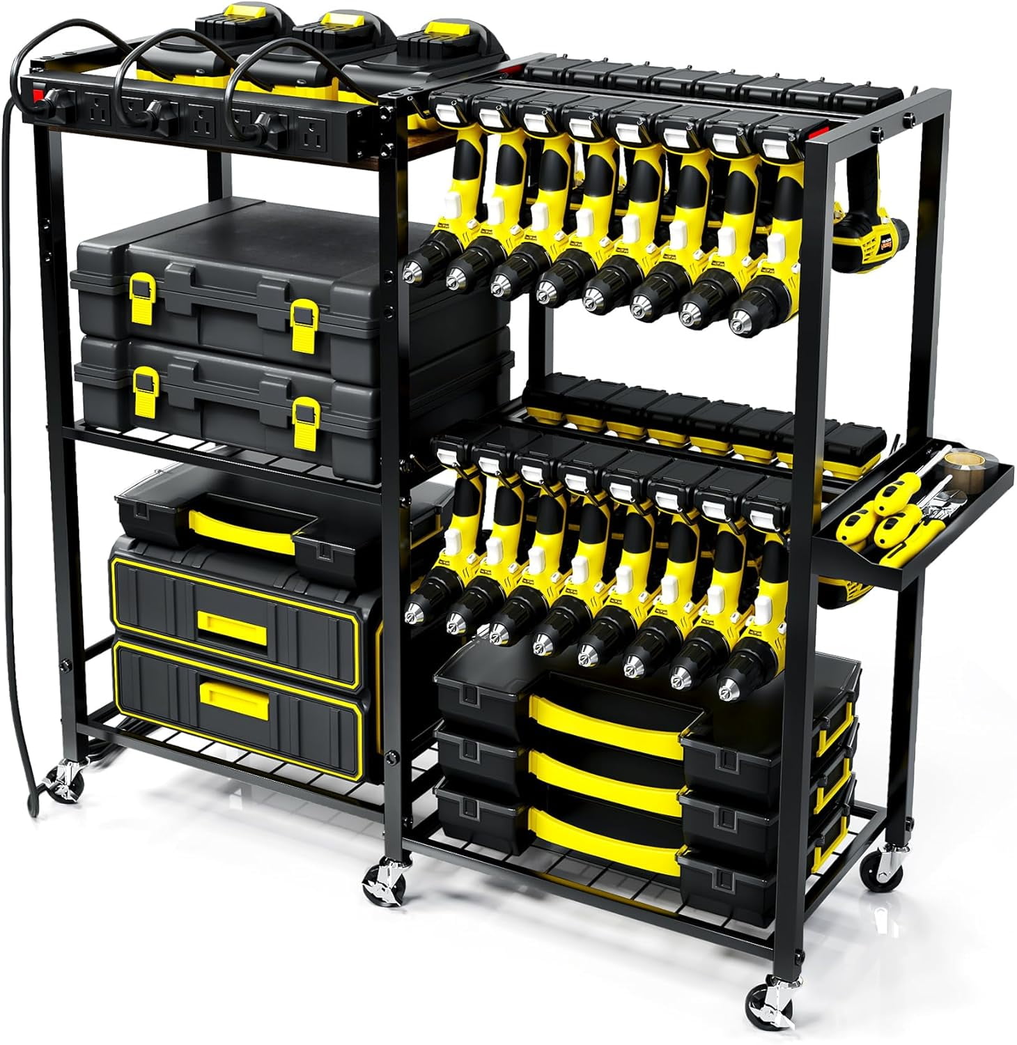 Power Tool Organizer Garage Storage with Charging Power Strip, 28 Drill ...
