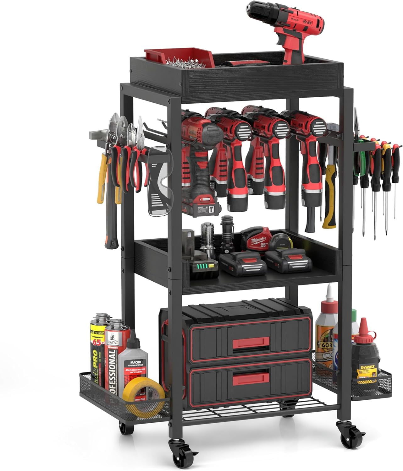 DEWALT Power Tool Organizer - Garage Storage Shelving with Rolling Cart ...