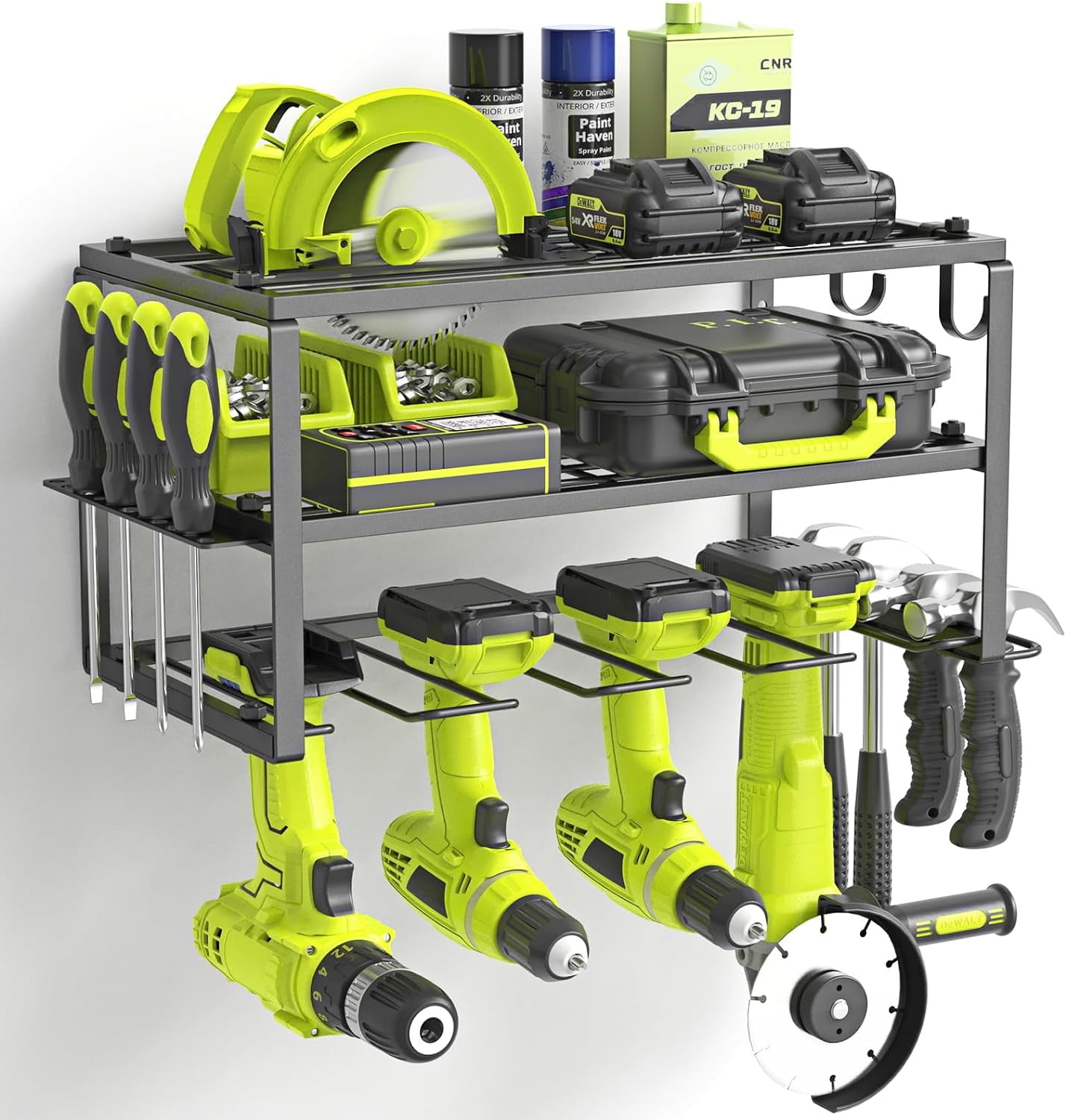 Power Tool Organizer, Heavy Duty Iron, 3 Layers Storage Rack with 4 ...