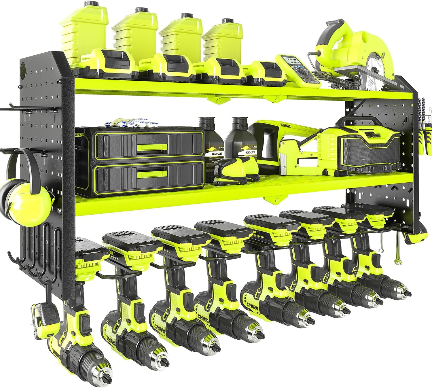 Power Tool Organizer, Large 8 Drill Holder Wall Mount with 2 Side ...